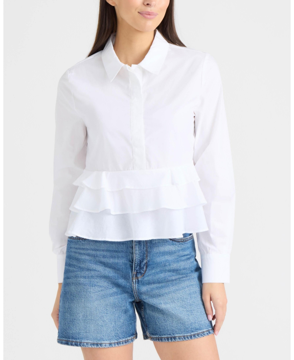 Click here for Ellen Tracy Womens Shirt with Ruffle Detail - Whit... prices