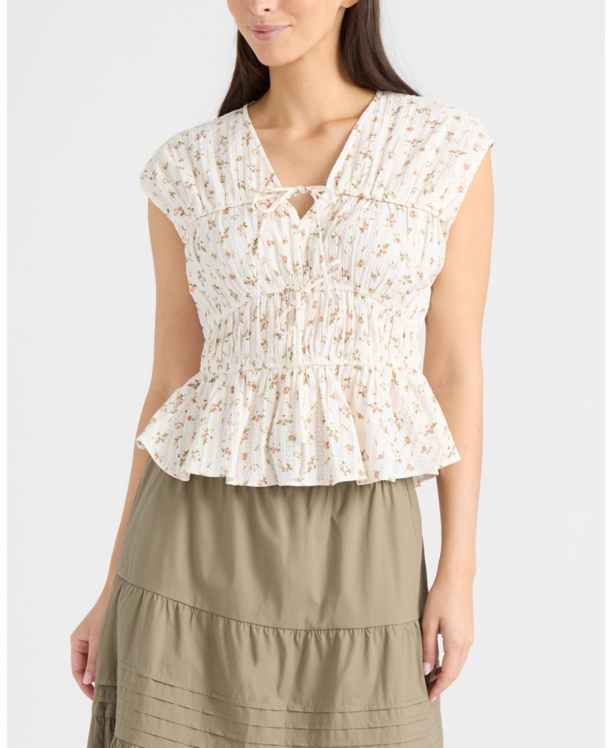 Click here for Ellen Tracy Womens Shirred Sleeveless Top with Fro... prices