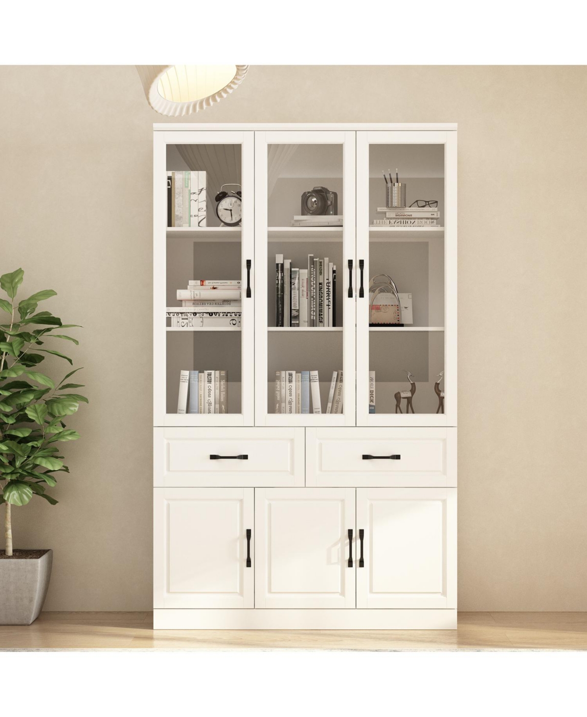 Click here for Homsee 8-Shelf Modern Bookcase with Drawers - Whit... prices