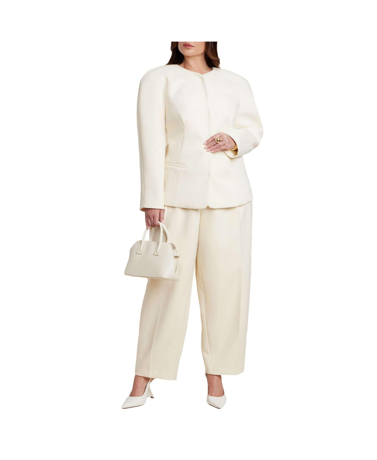 Click here for Eloquii Womens Rounded Barrel Leg Pant - Oat milk prices