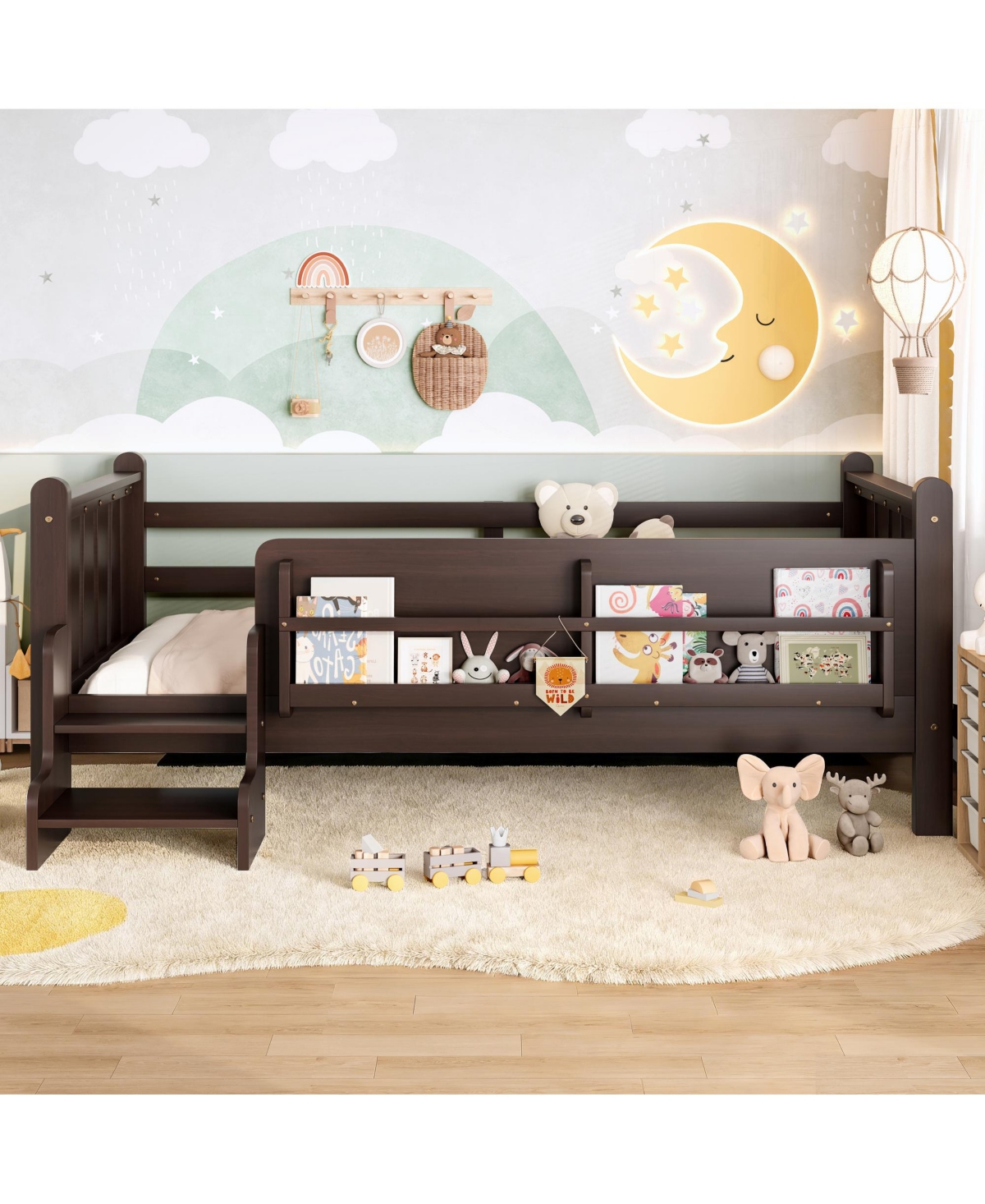 Click here for Rainsken Twin Size Floor Bed with Stairs and Bookc... prices