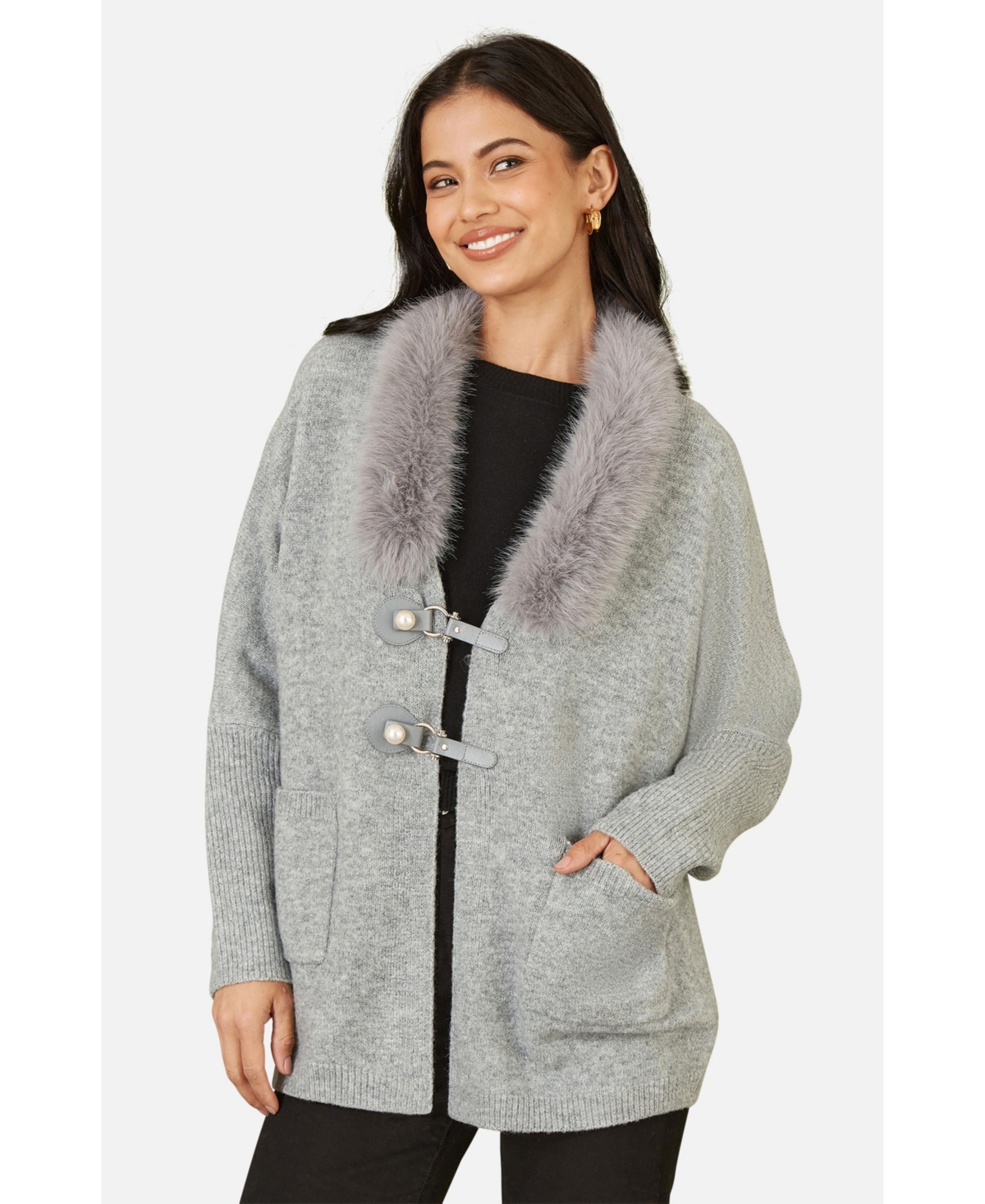 Click here for Yumi Womens Detachable Fur Collar Trim Cardigan -... prices