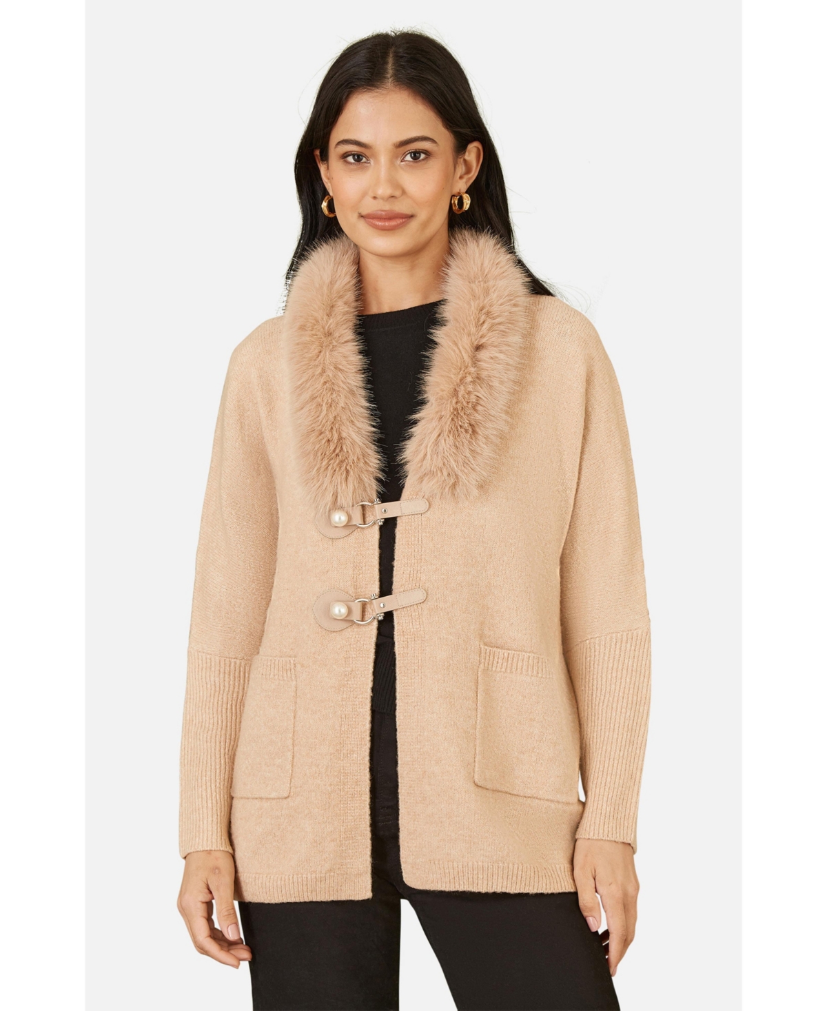 Click here for Yumi Womens Detachable Fur Collar Trim Cardigan -... prices