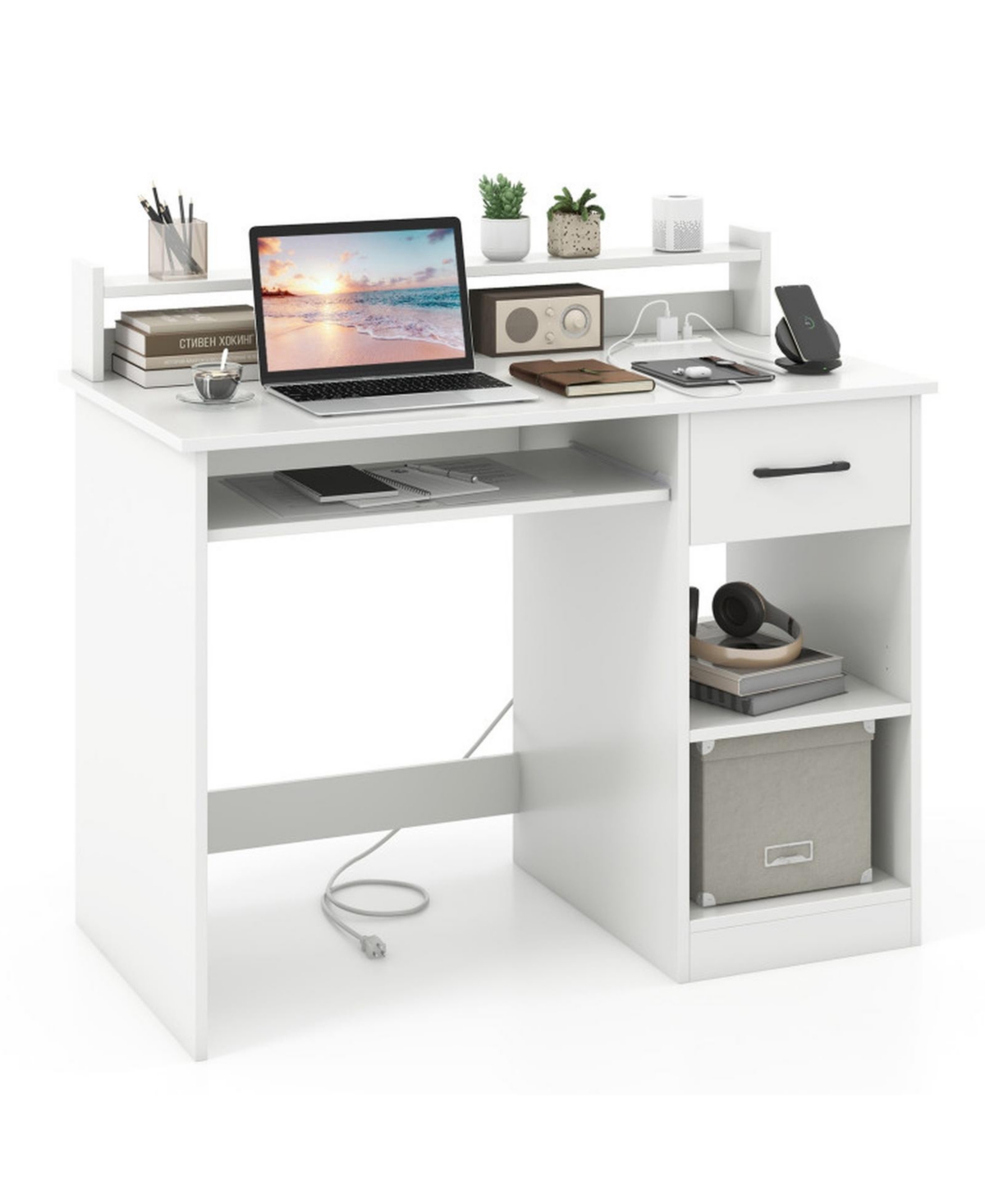 Click here for Gouun White Home Office Desk with Charging Station... prices