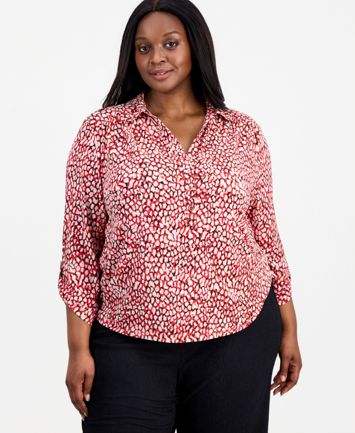 Click here for Anne Klein Essentials Plus Size Printed 3/4 Scrunc... prices