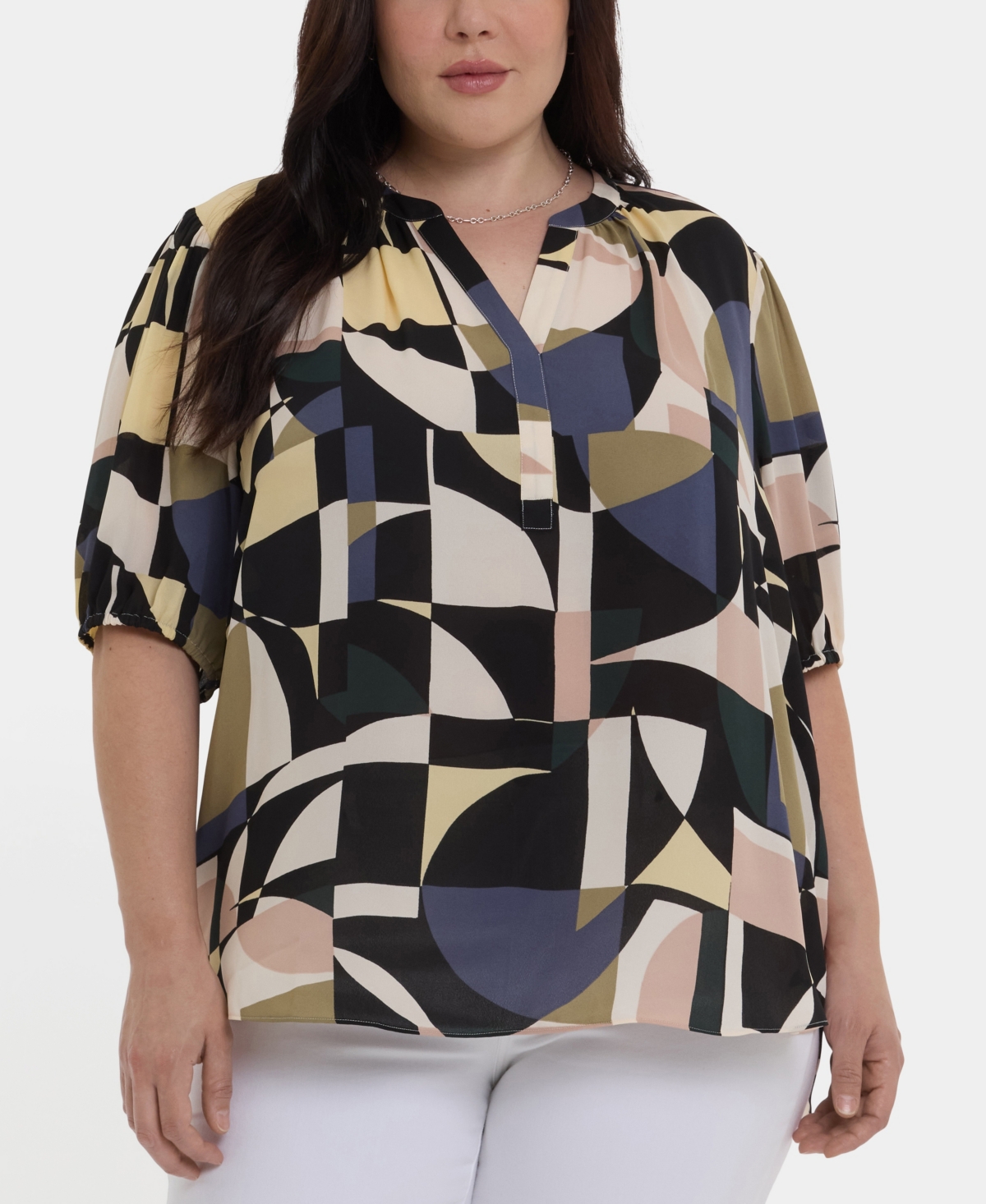 Click here for Nydj Plus Short-Puff-Sleeved Popover Top - La Gran... prices