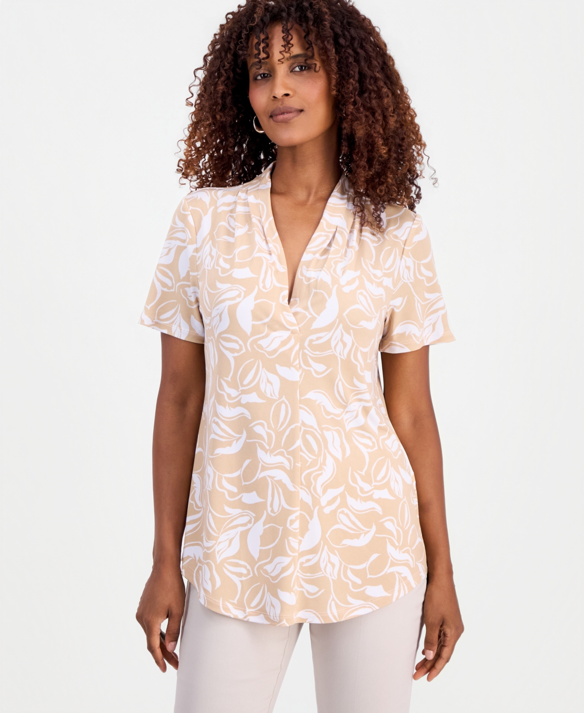 Click here for Jm Collection Plus Size Leaf Swirl V-Neck Top - Co... prices