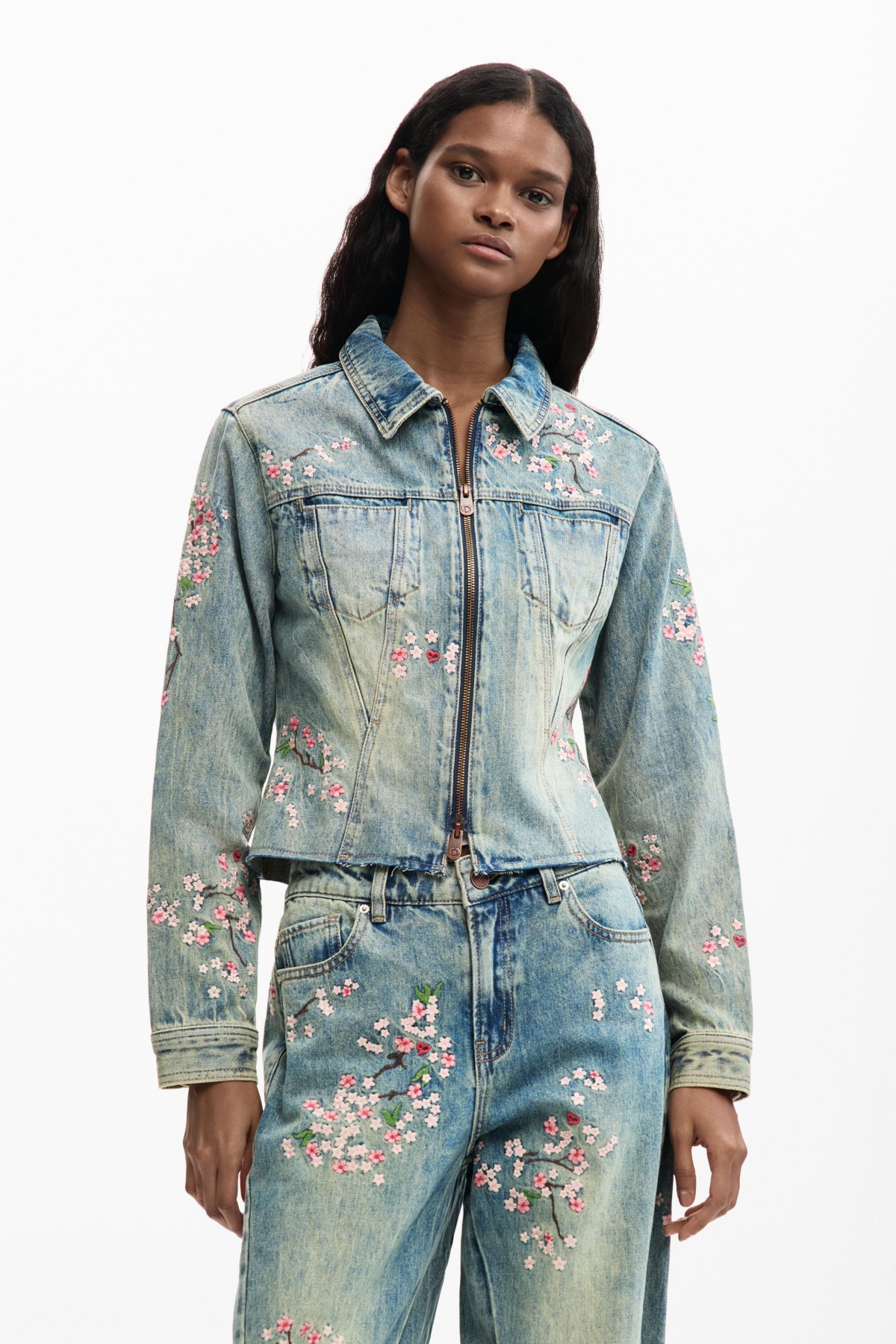 Click here for Desigual Womens Embroidered denim jacket - Blue prices