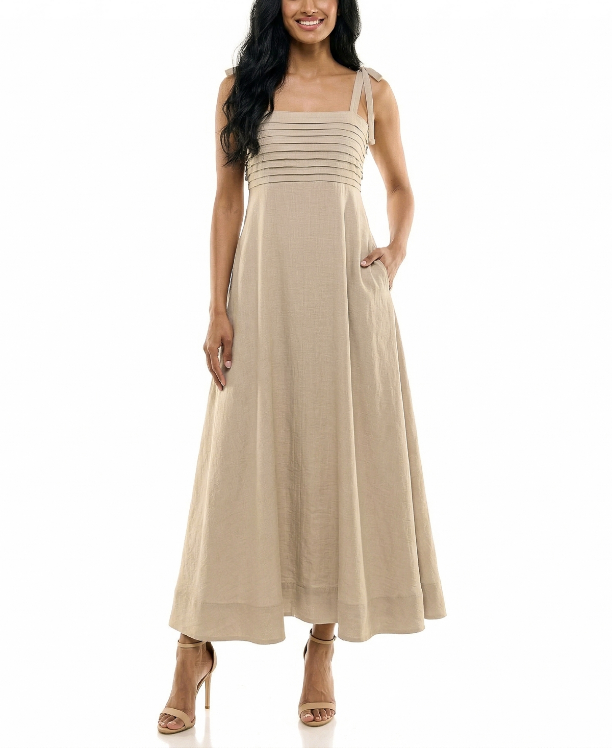 Click here for Taylor Womens Pleated Square Neck A-Line Dress - T... prices