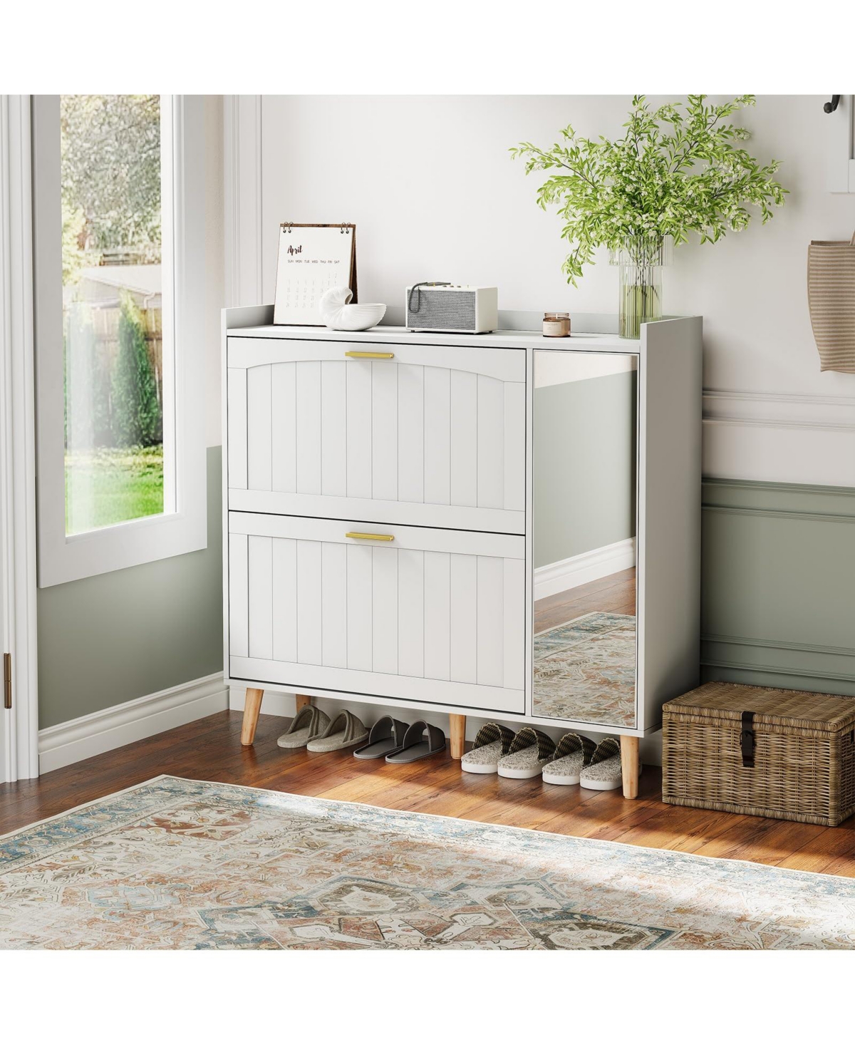 Click here for homfan Shoe Cabinet with Mirror  2 Flip Drawers an... prices