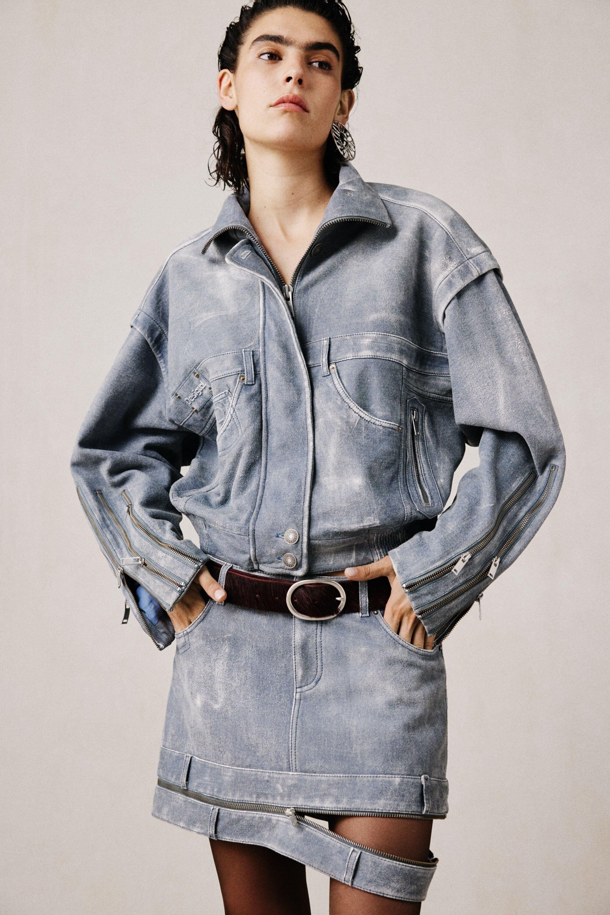 Click here for Desigual Womens Denim-effect leather jacket studio... prices