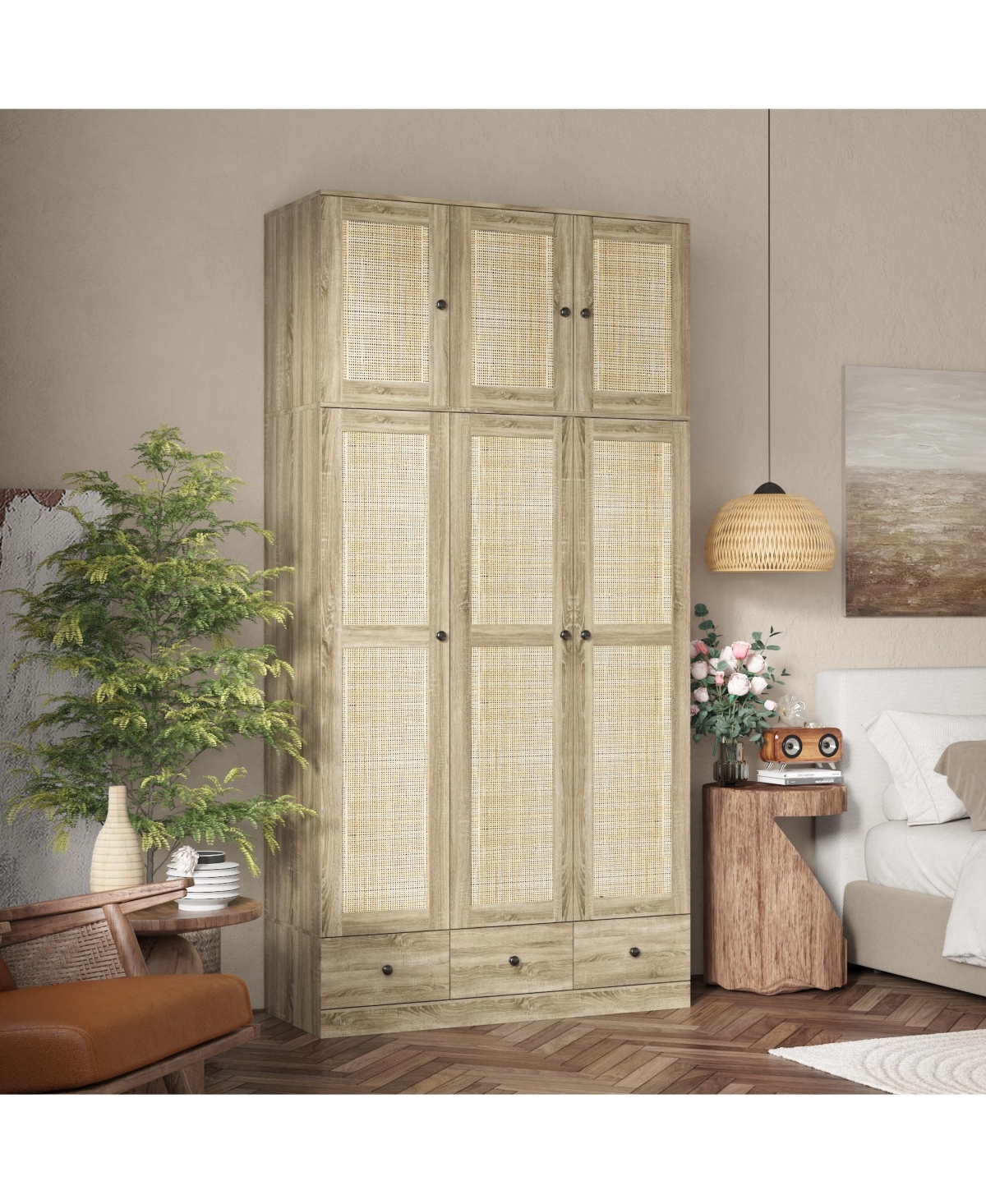 Click here for Homsee Rattan Doors Wardrobe with 3-Drawers  Hangi... prices