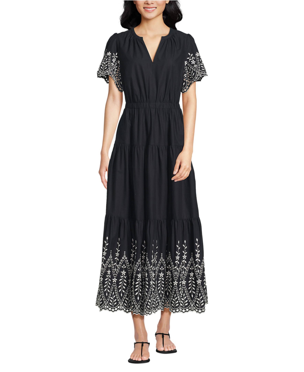 Click here for Lands End Womens Tiered Cotton Poplin Eyelet Maxi... prices