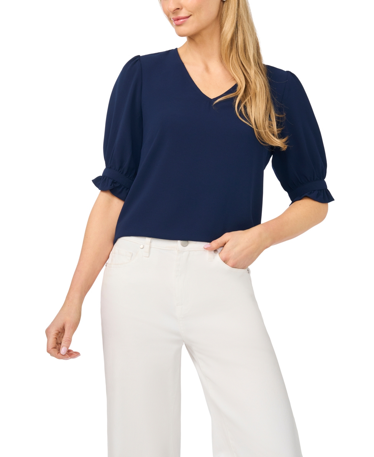 Click here for CeCe Womens Elbow-Sleeve V-Neck Blouse - Classic N... prices