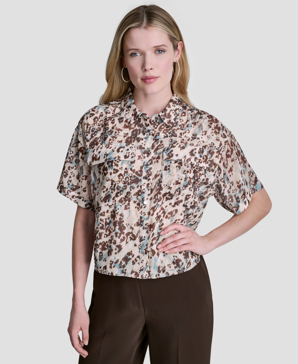 Click here for Dkny Womens Printed Collared Shirt - Black/mojave... prices