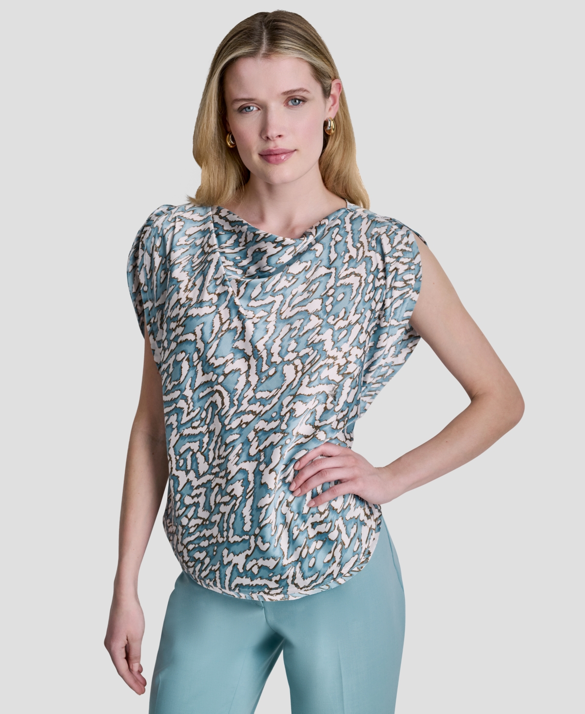 Click here for Dkny Womens Printed Cowl Neck Blouse - Cameo/cocon... prices