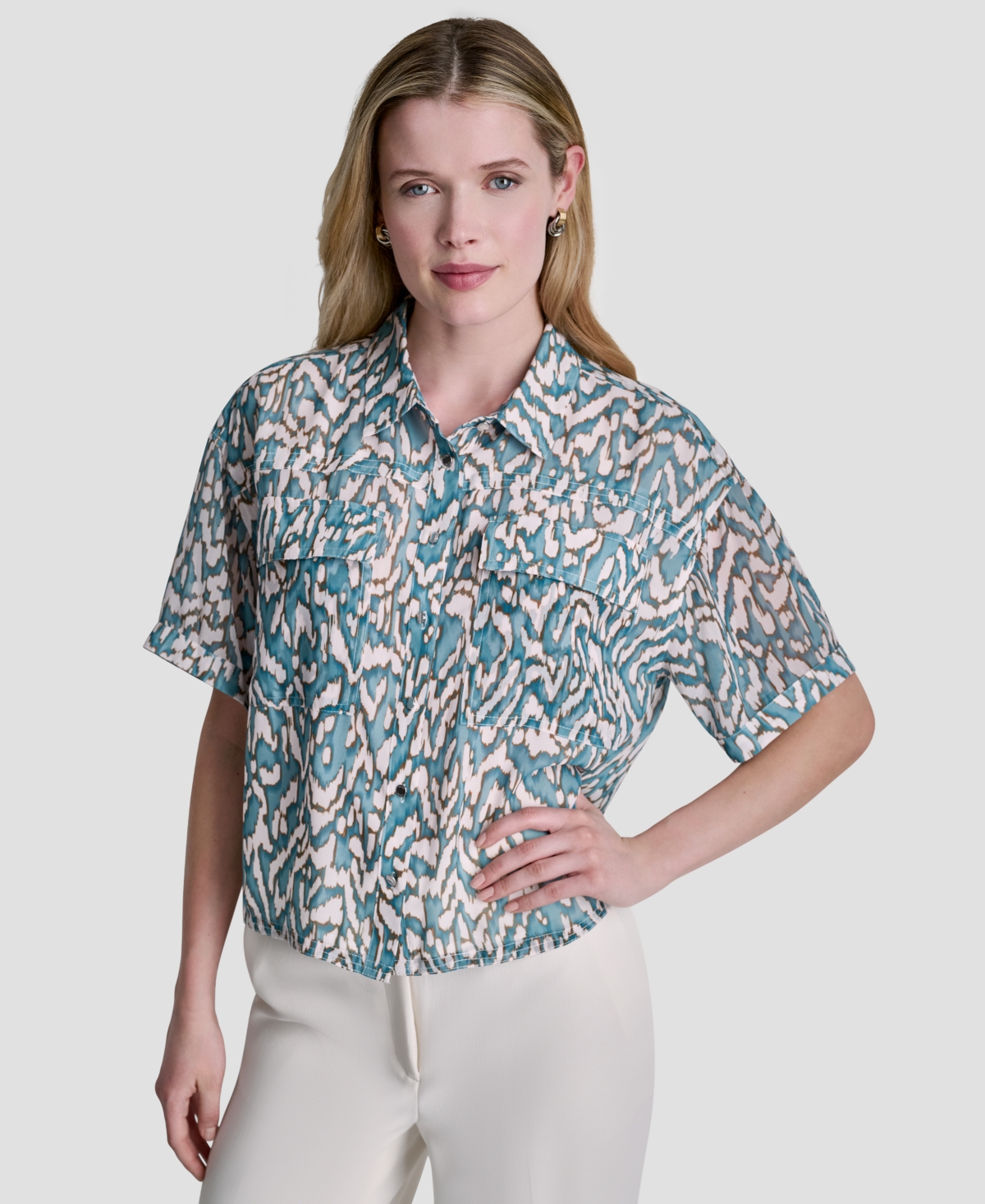 Click here for Dkny Womens Printed Short-Sleeve Shirt - Cameo/coc... prices