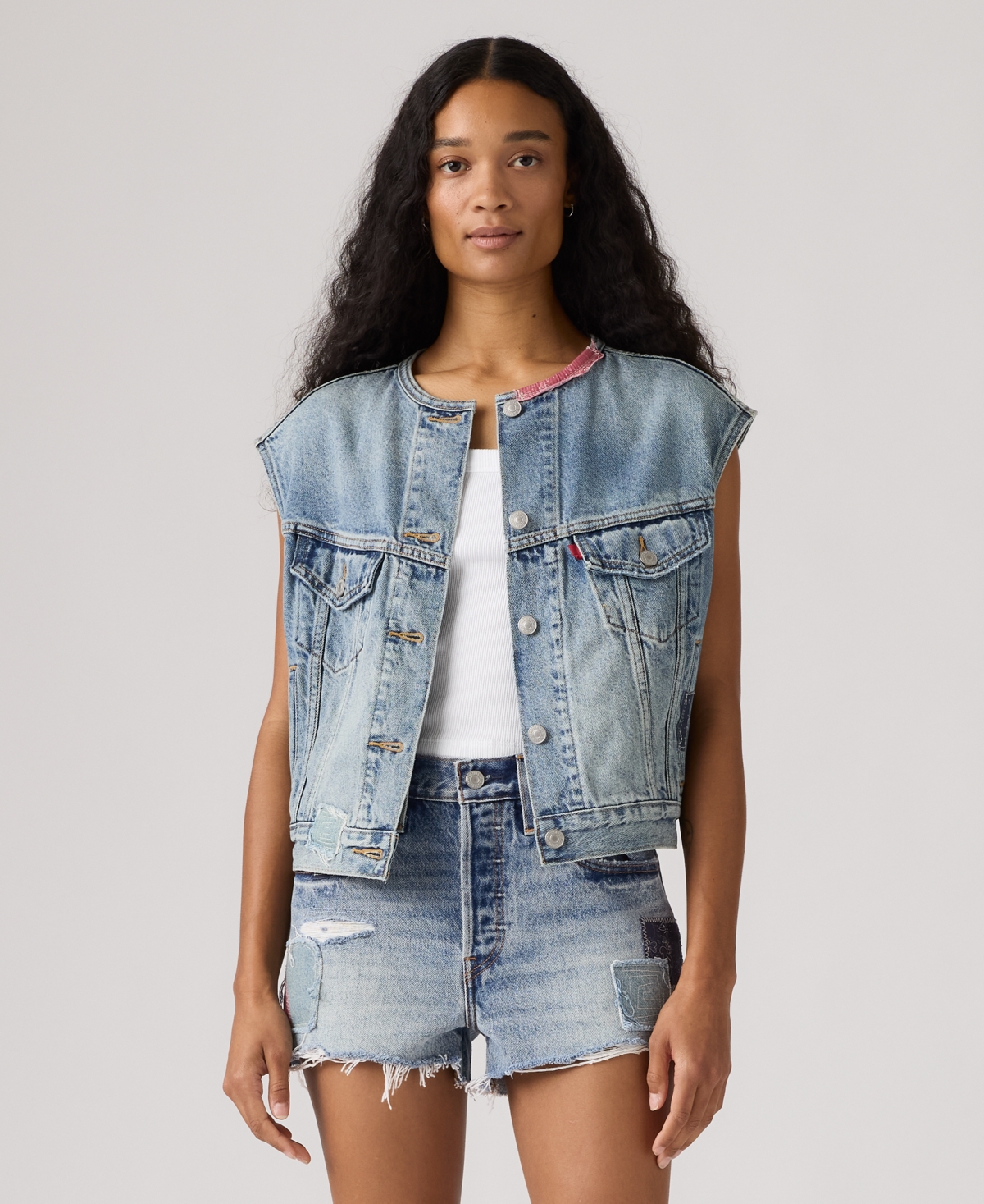 Click here for Levis Womens Relaxed-Fit Sleeveless Trucker Jacket... prices