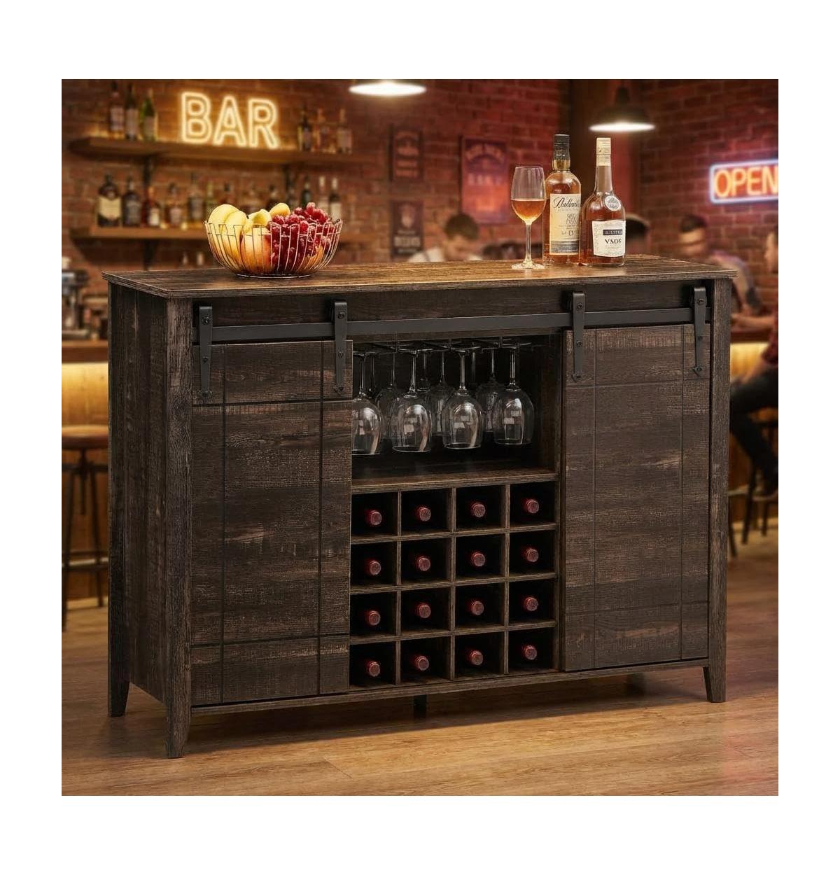 Click here for gaomon Farmhouse Bar Cabinet with Barn Doors  Wine... prices