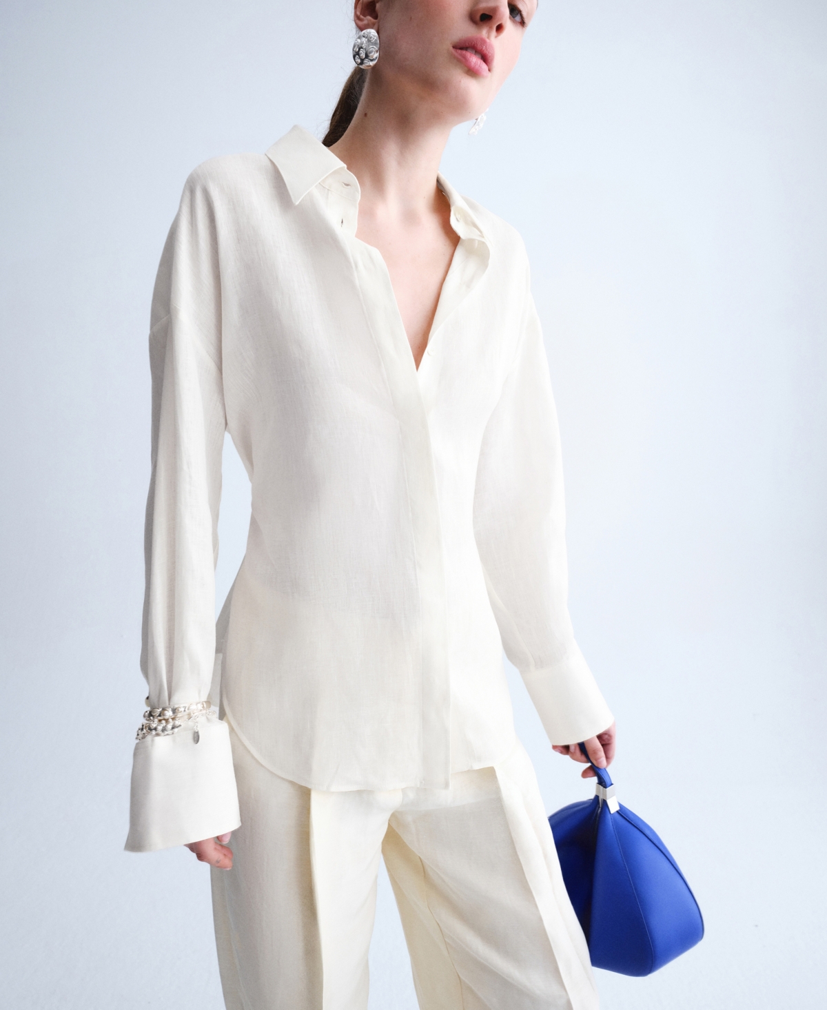 Click here for Selection Mango Womens Tie Linen Blouse - Off Whit... prices