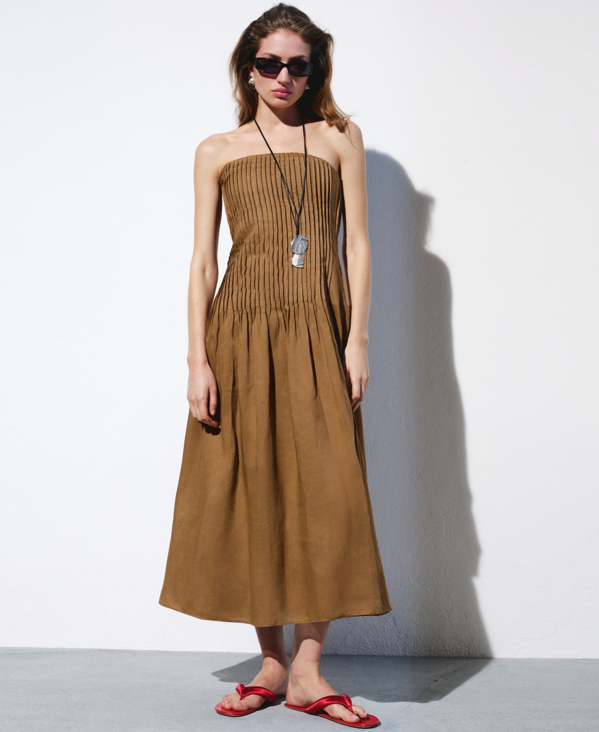 Click here for Selection Mango Womens Ramie Bandeau Dress - Beige prices