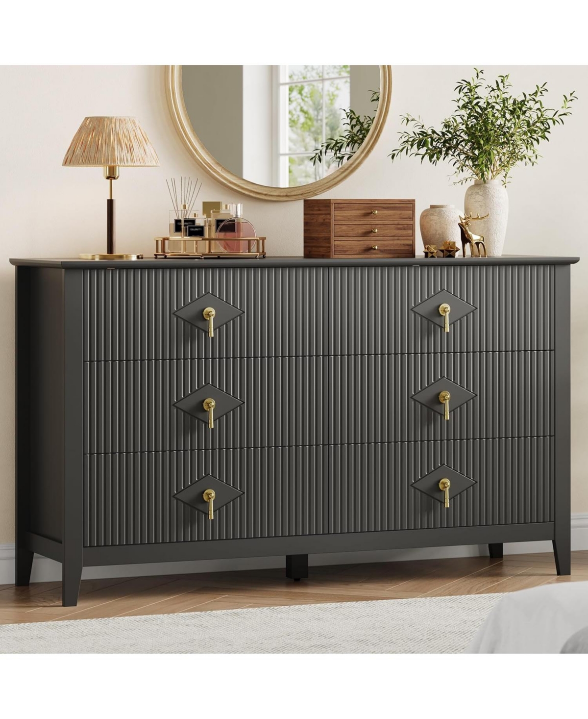 Click here for gaomon Fluted 6-Drawer Dressers  54 Wide Modern Ch... prices