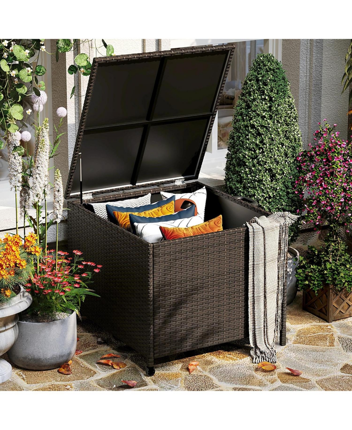 Click here for gaomon 80 Gallon Outdoor Wicker Deck Box Storage B... prices