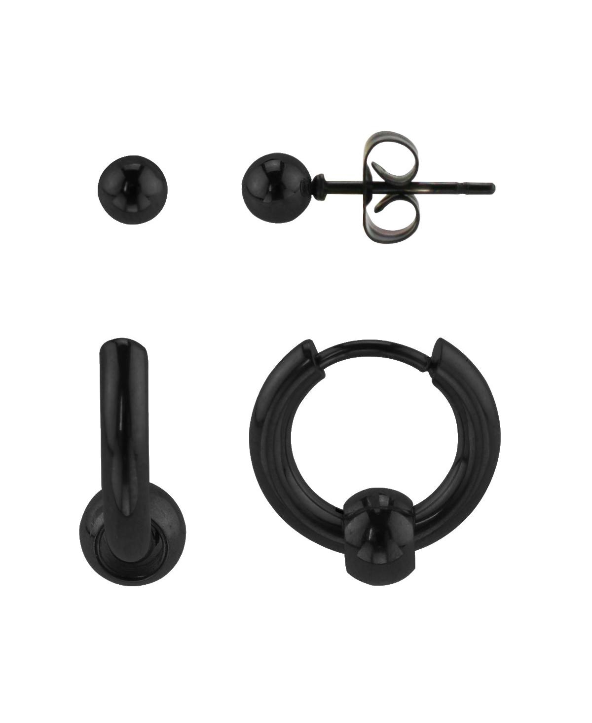 Click here for Rebl Jewelry Huggie Hoop Ball Earring Set - Black prices