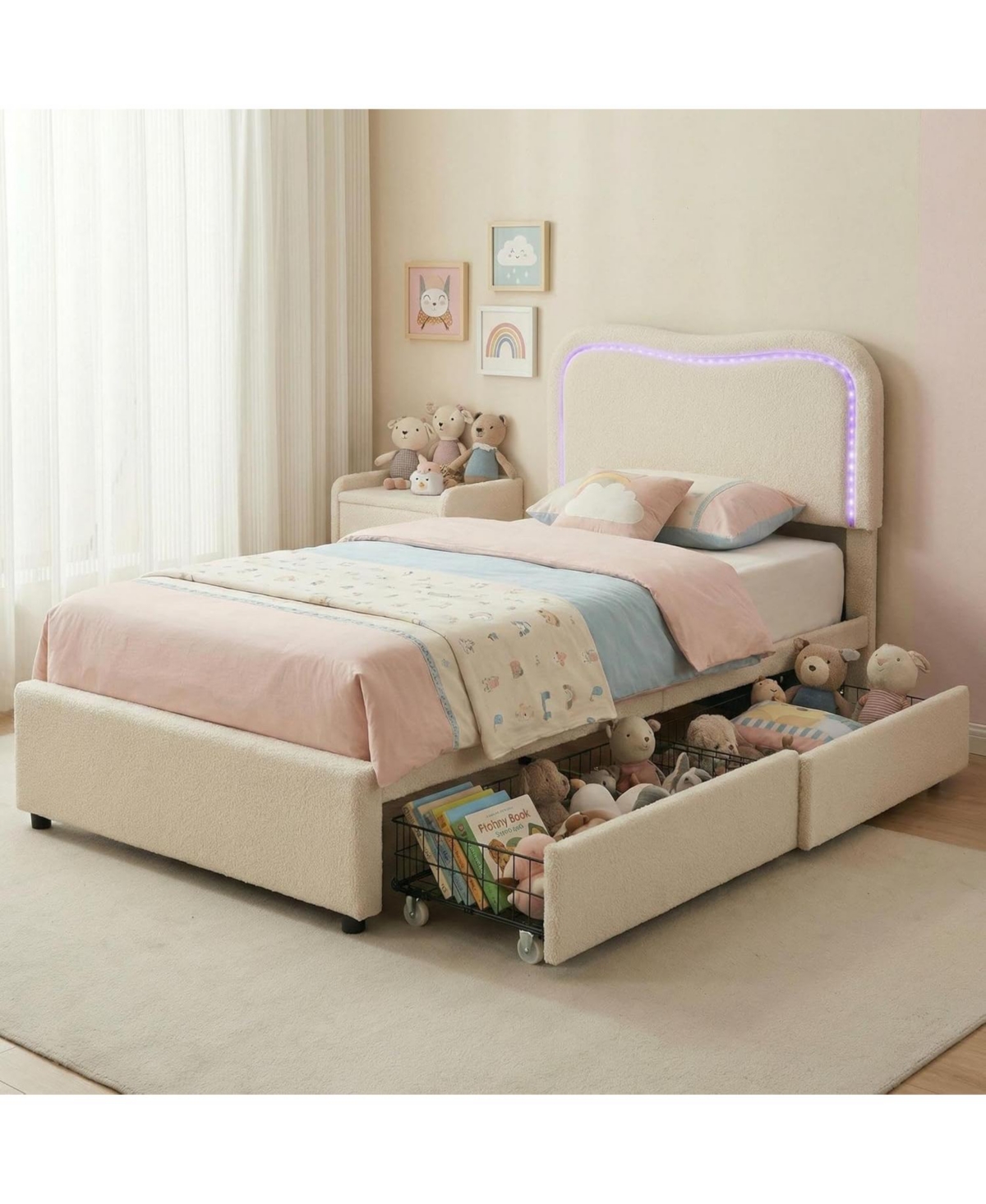 Click here for gaomon Twin Boucle Bed Frame with 2 Storage Drawer... prices