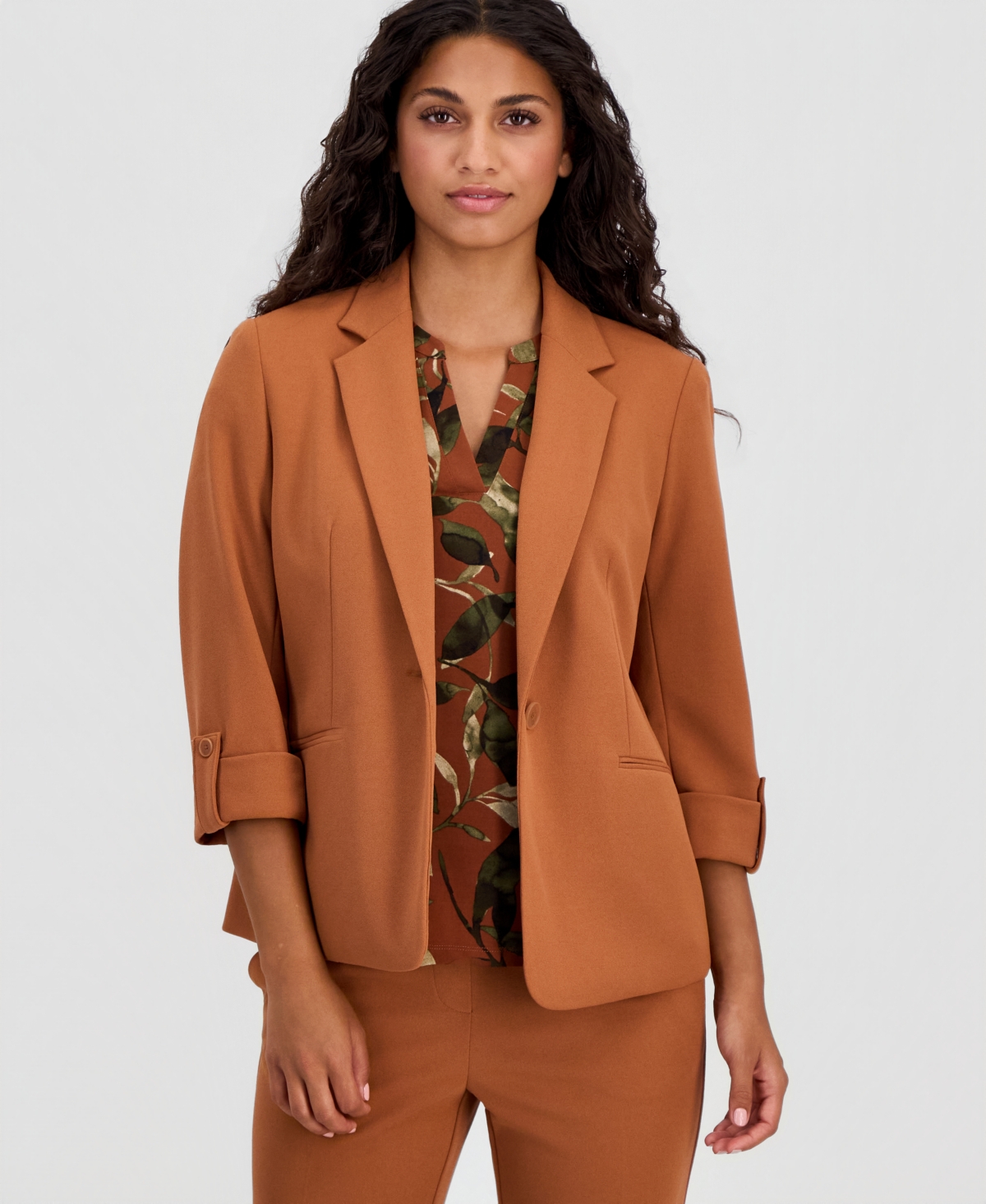 Click here for Anne Klein Essentials Petite Knit Roll-Tab Blazer... prices
