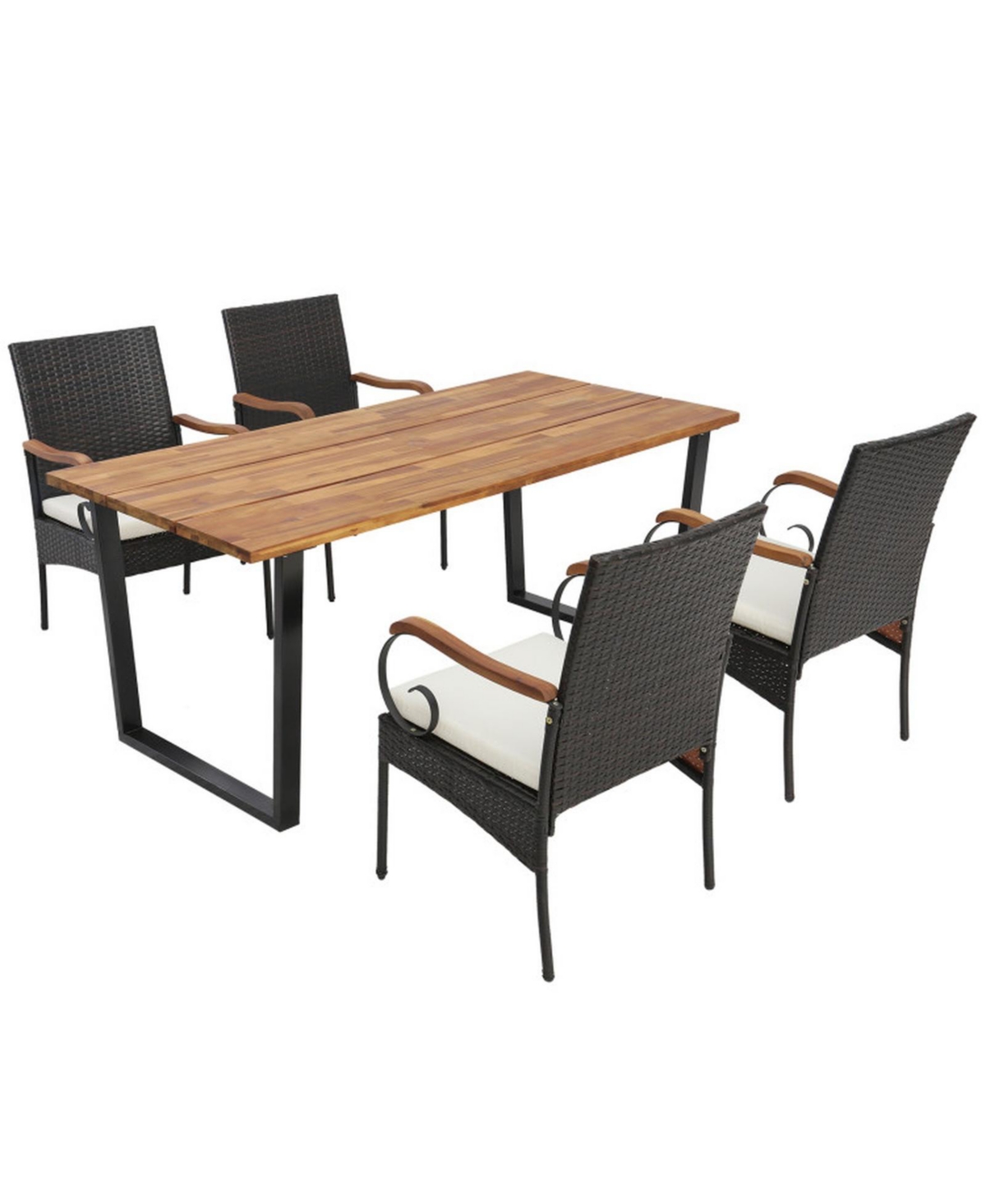Click here for Gouun 5-Piece Patio Rattan Dining Set with Acacia... prices
