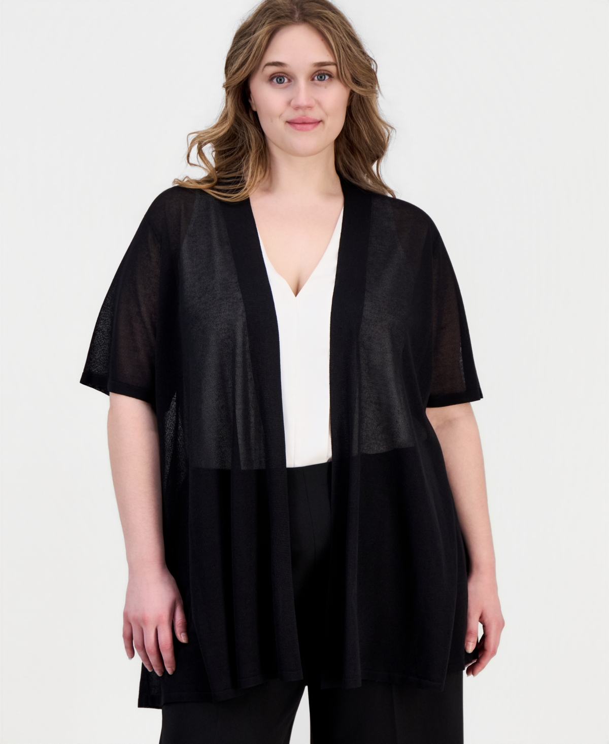 Click here for Anne Klein Plus Size Open-Front Short-Sleeve Cardi... prices