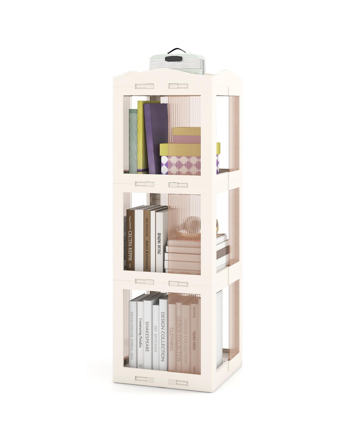 Click here for Sugift 3-Tier Foldable Rotating Bookshelf with Swi... prices