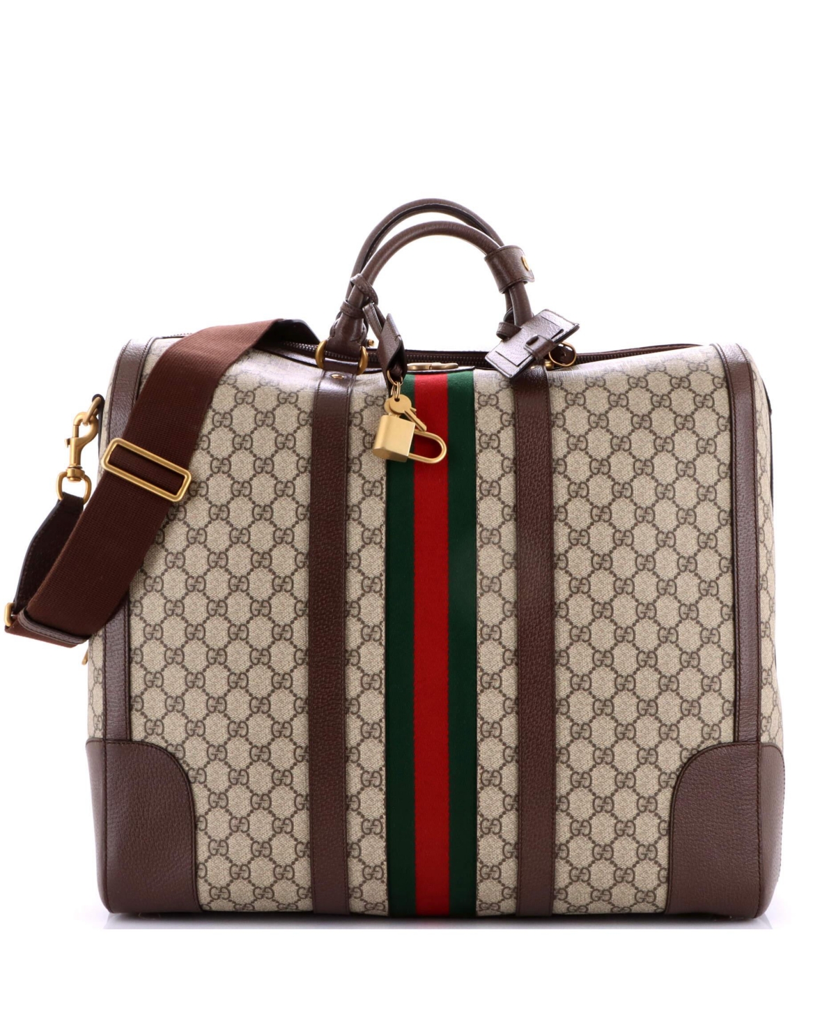 Click here for Pre-Owned Gucci Tall Savoy Web Convertible Duffle... prices