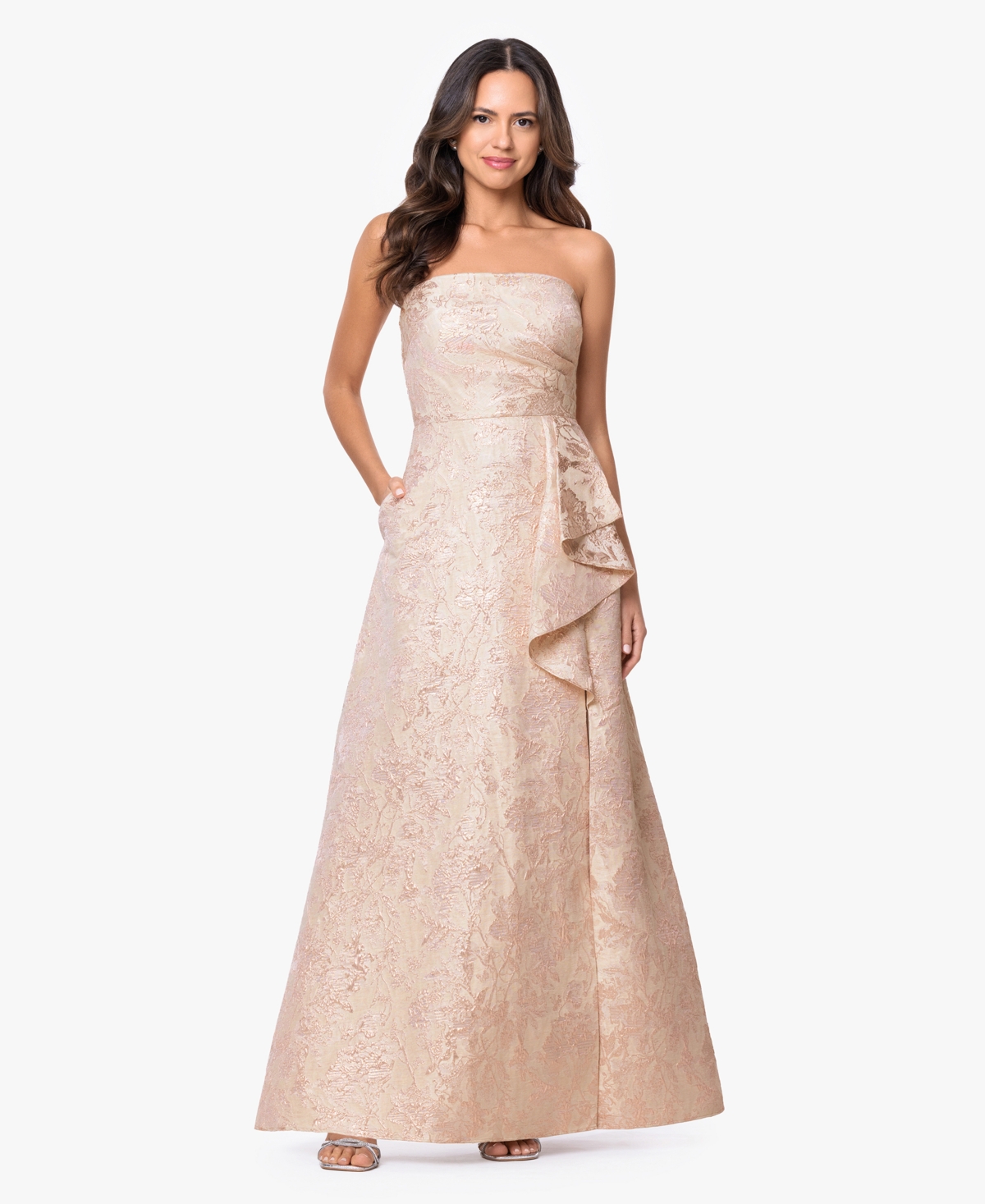 Click here for Xscape Womens Strapless Brocade Gown - Champ/Gold prices