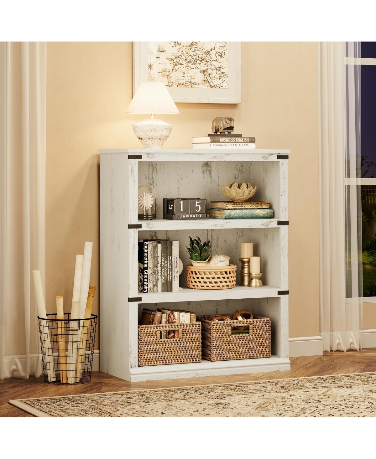 Click here for gaomon 40 Tall Farmhouse 3-Tier Wooden Bookcase  M... prices