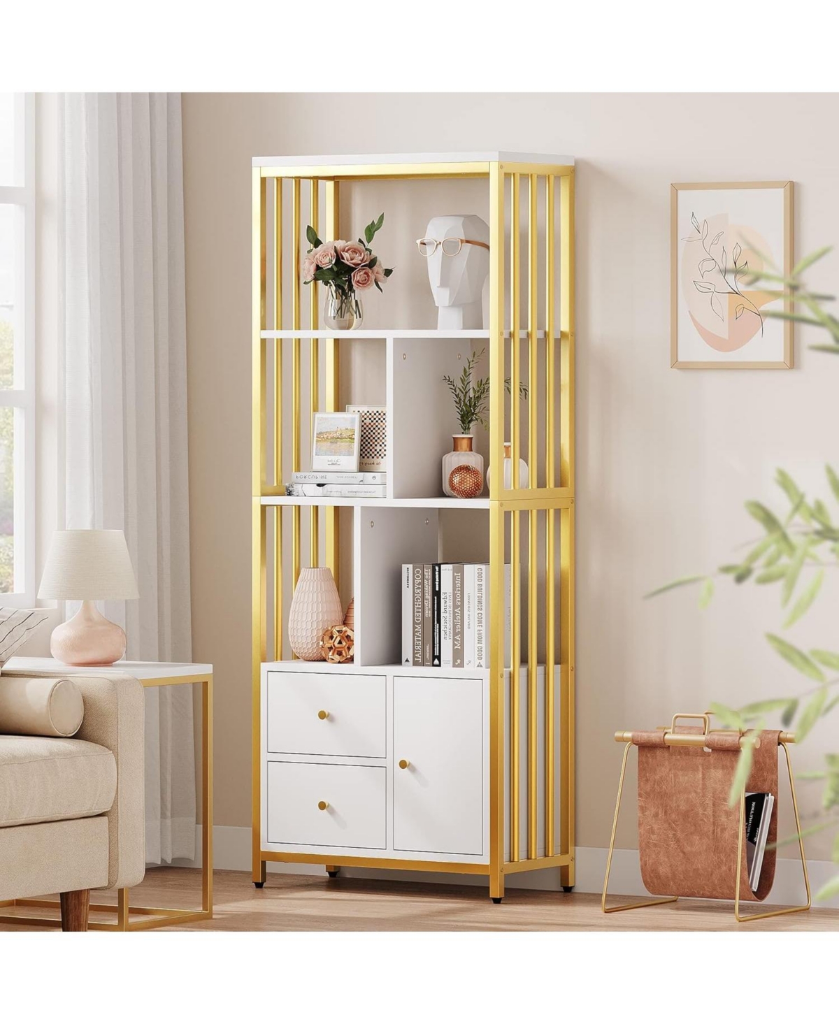 Click here for gaomon Modern 4-Tier Tall Bookshelf with 3 Drawers... prices