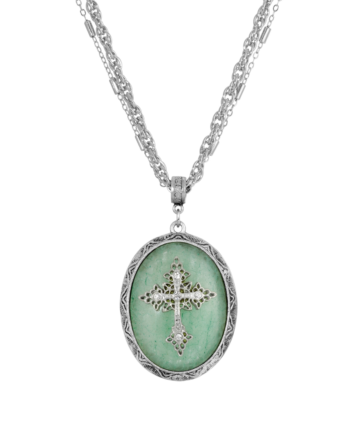 Click here for Symbols of Faith Pewter Cross Oval Rose Quartz Nec... prices