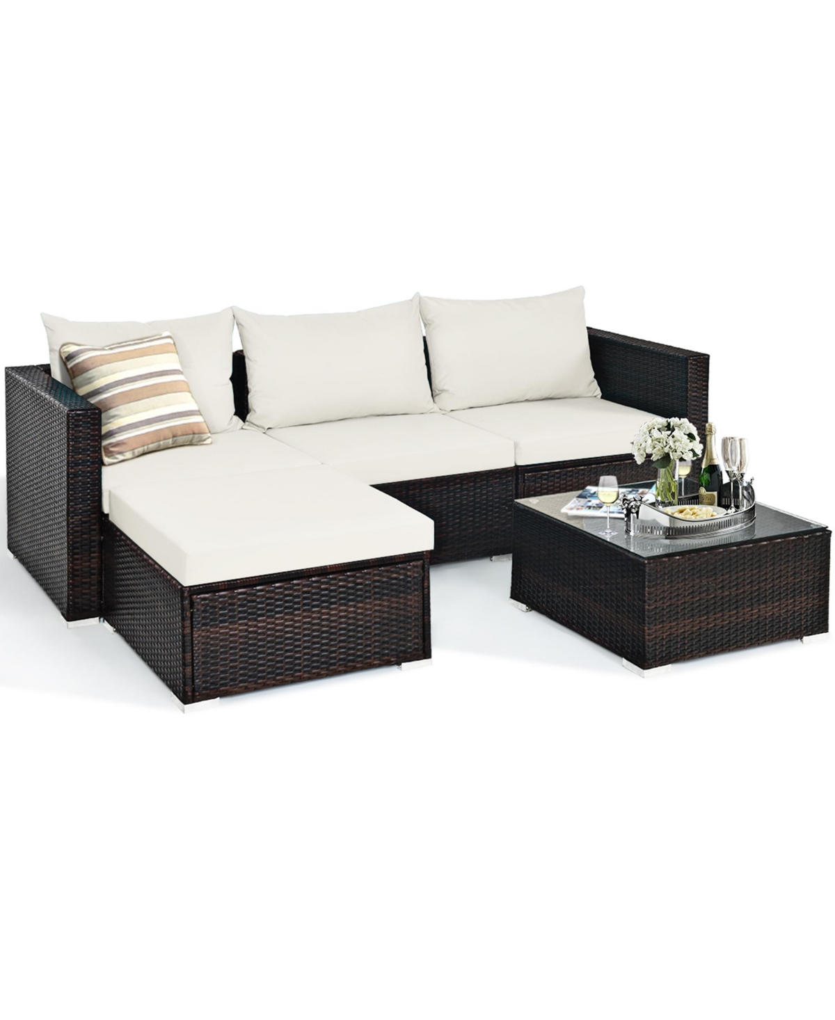 Click here for Gymax 5PCS Cushioned Rattan Patio Conversation Set... prices