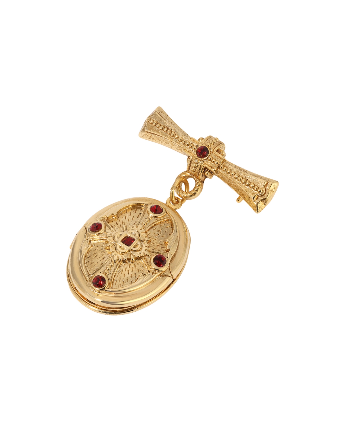 Click here for Symbols of Faith Gold Tone Garnet Cross Locket Pin... prices