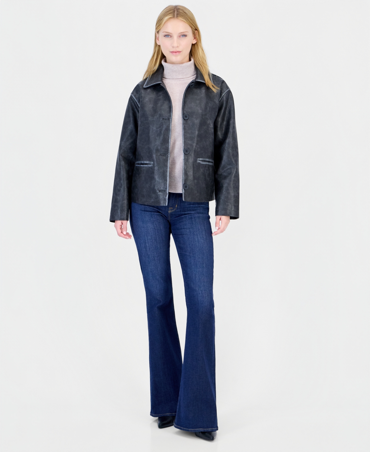 Click here for CoffeeShop Womens Oversized Faux Leather Coat - Wa... prices