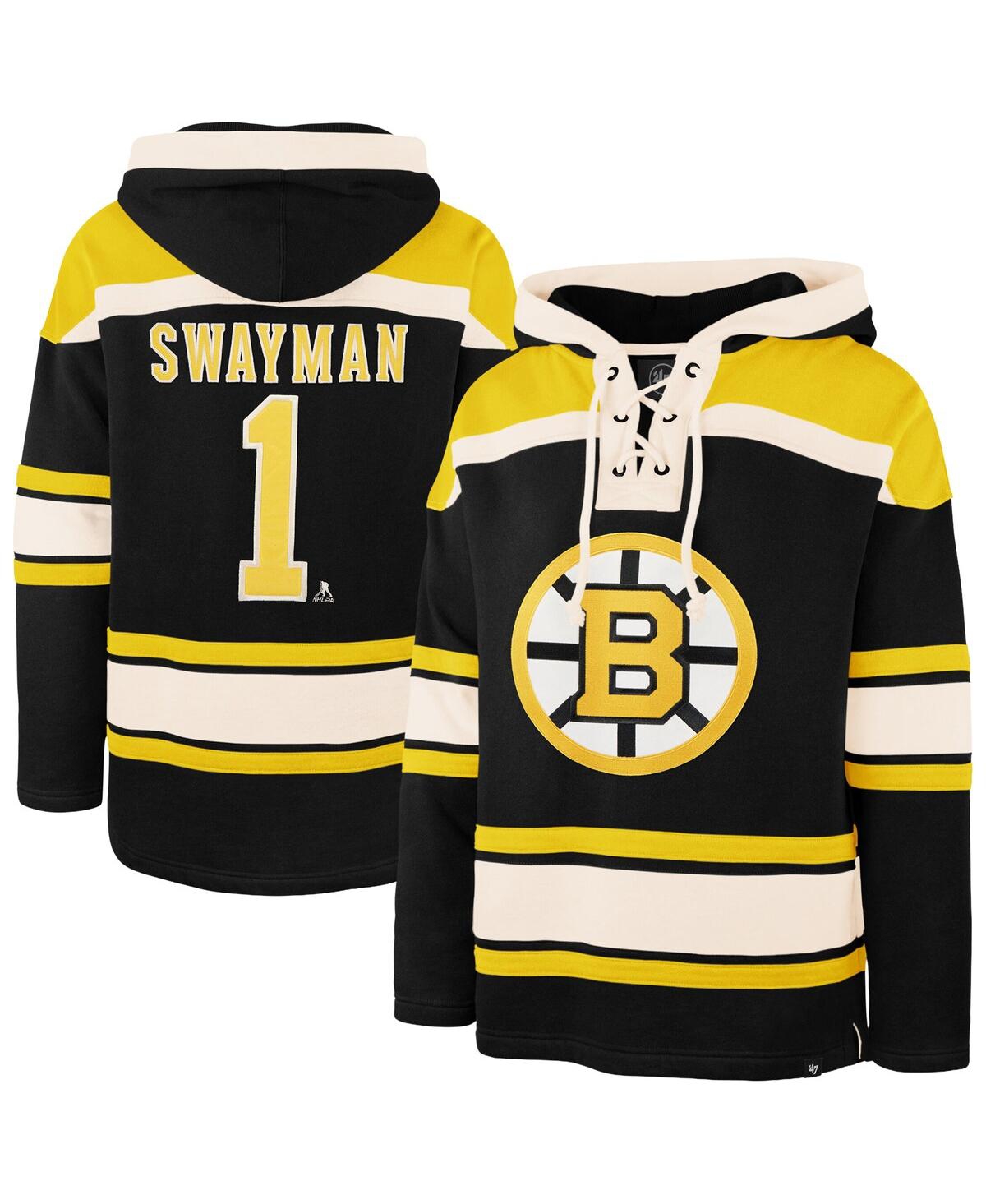 Click here for 47 Brand Mens Jeremy Swayman Black Boston Bruins P... prices