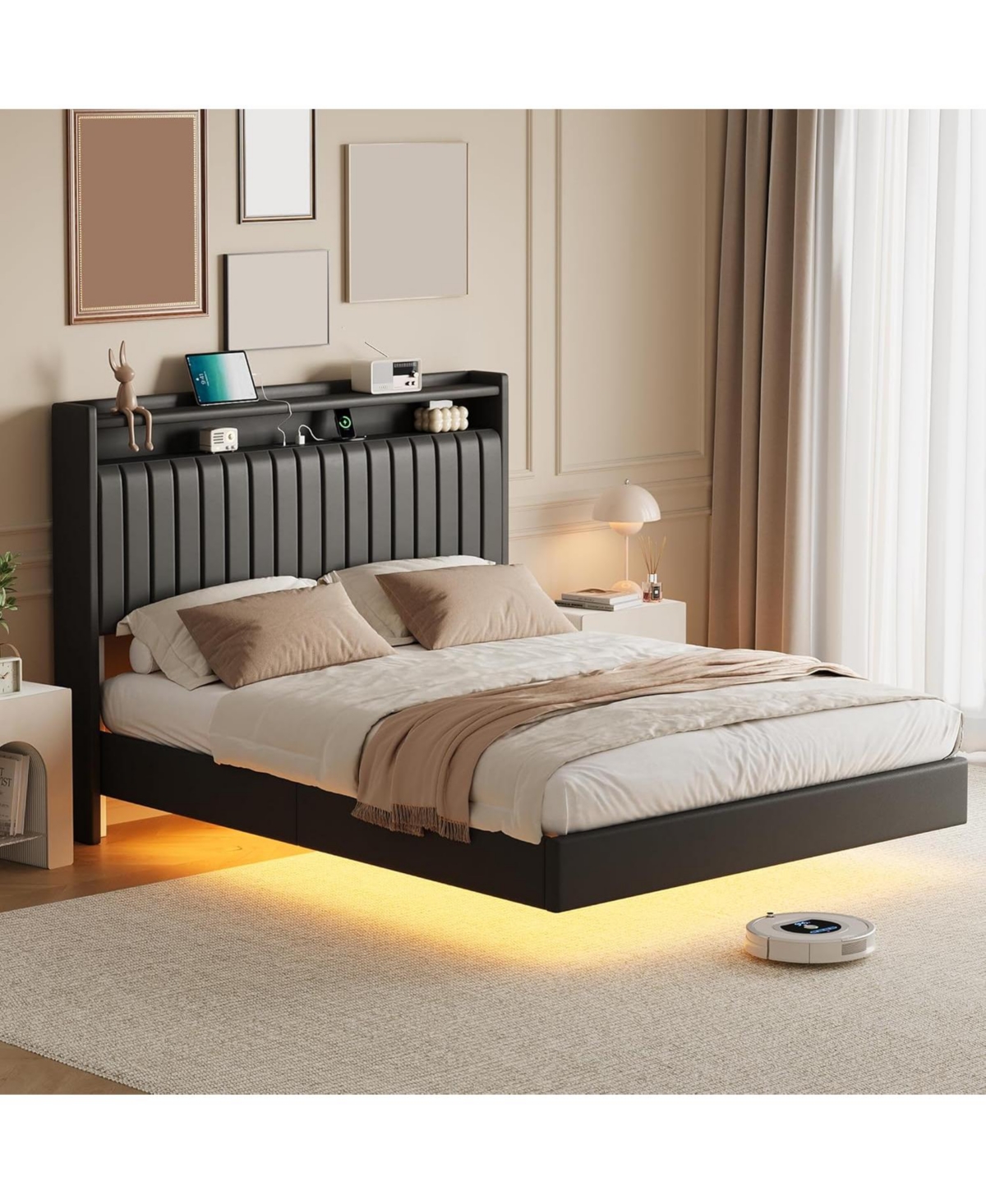 Click here for gaomon Full Floating Bed Frame with Led Lights and... prices