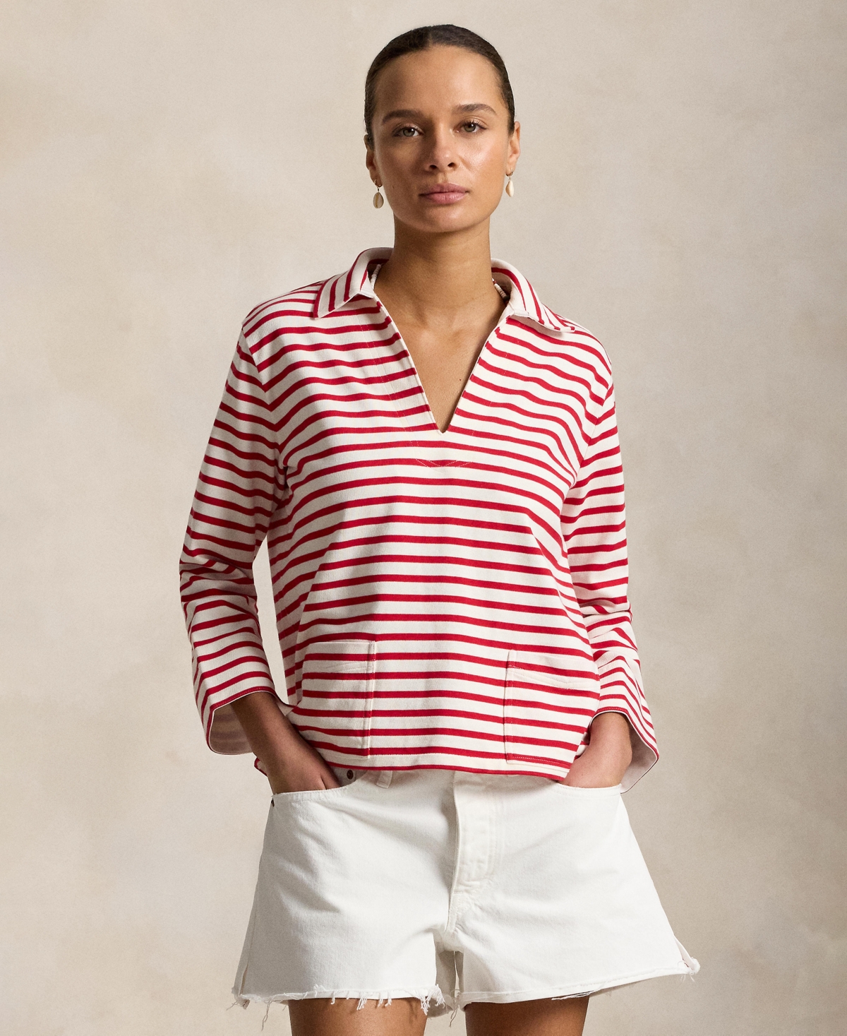 Click here for Polo Ralph Lauren Womens Striped Split-Placket Mar... prices