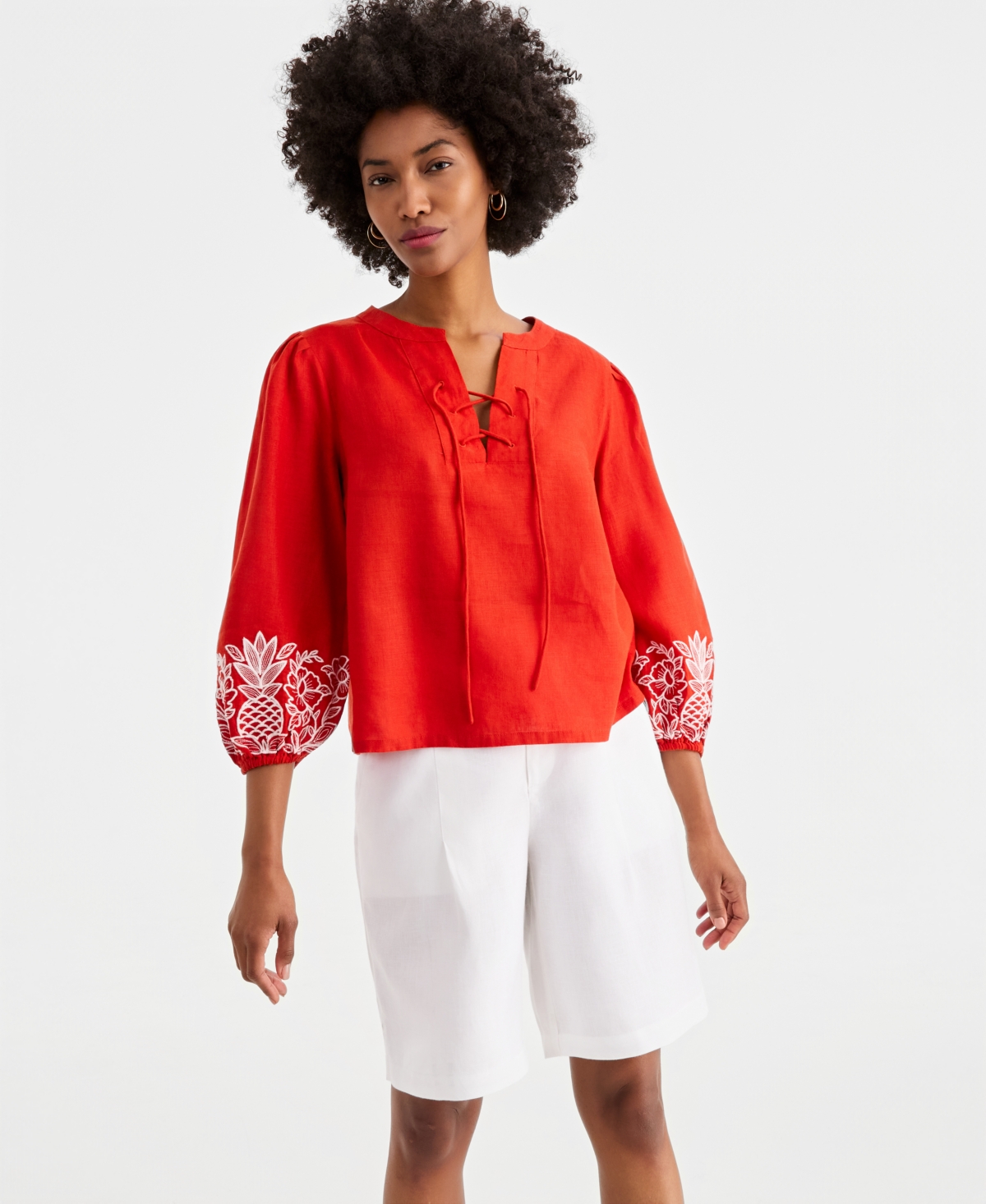 Click here for Charter Club Womens Embroidered Blouson-Sleeve 100... prices