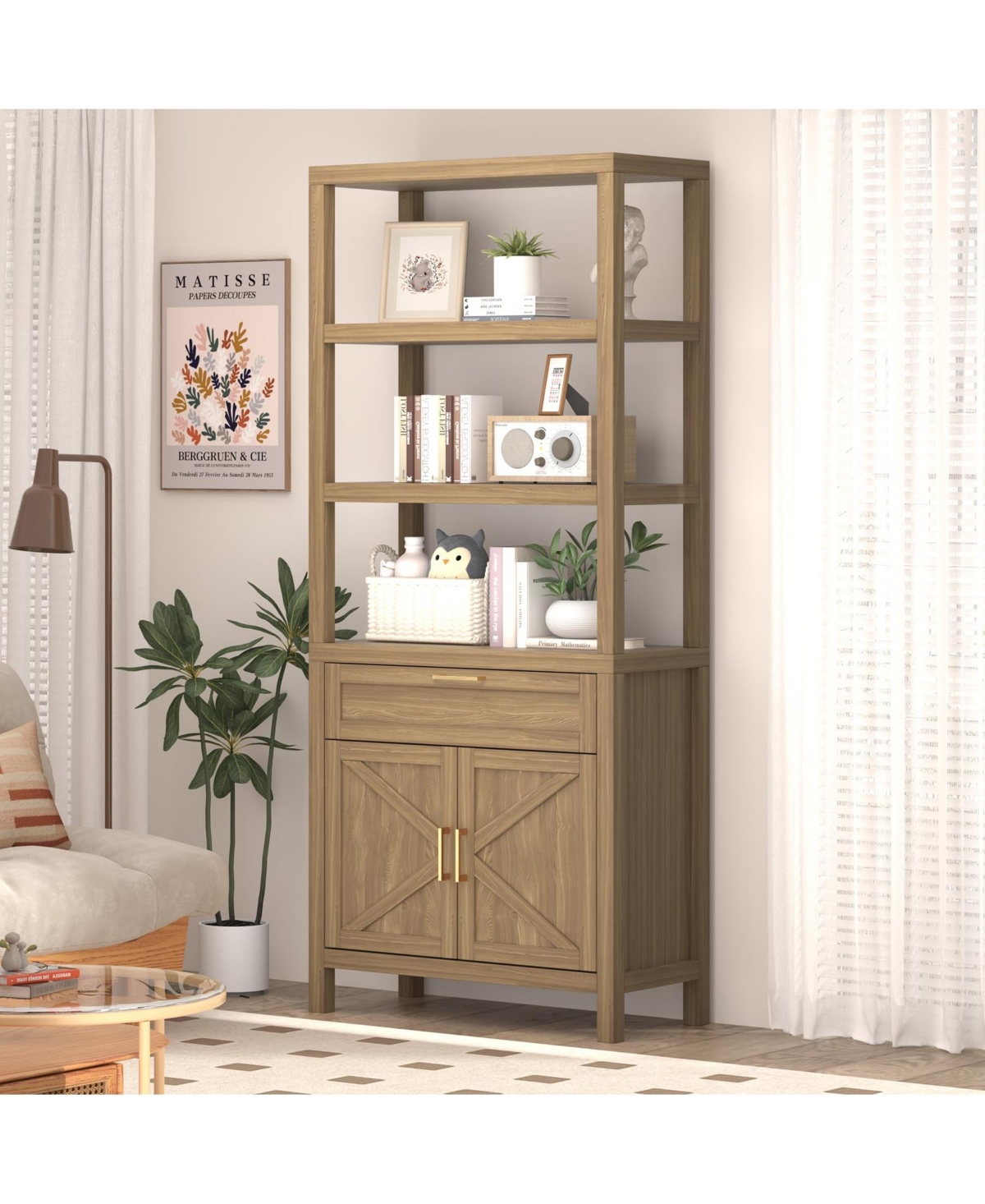 Click here for gaomon 5-Tier Farmhouse Bookcase with 2-Door Cabin... prices