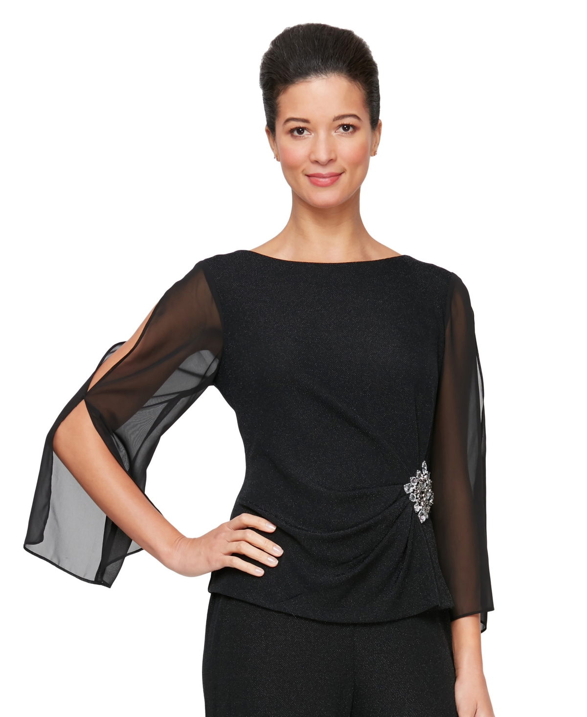 Click here for Alex Evenings Petite Boat Neck 3/4-Sleeve Blouse -... prices