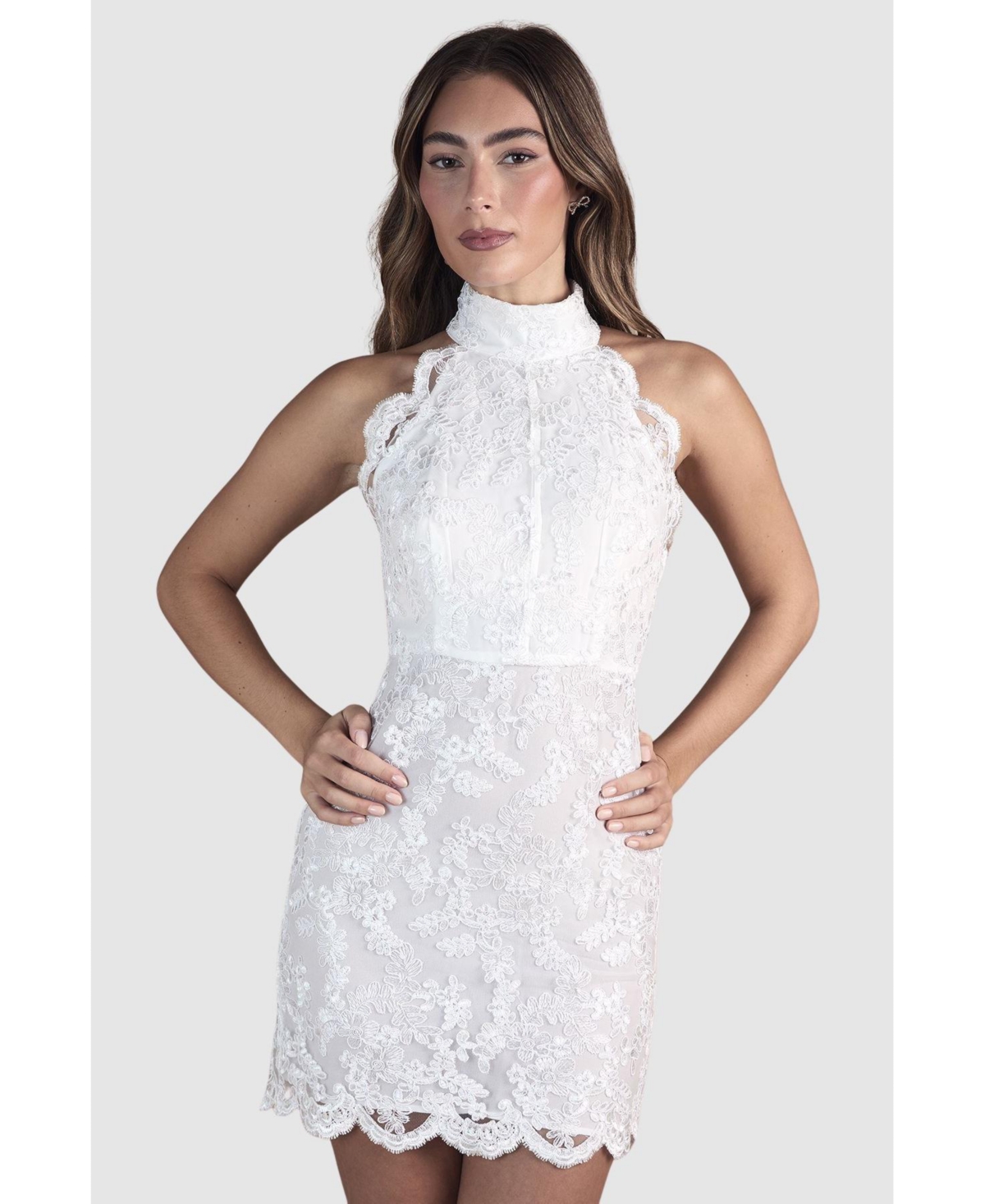 Click here for Coast Womens High Neck Mesh Mini Wedding Dress - I... prices