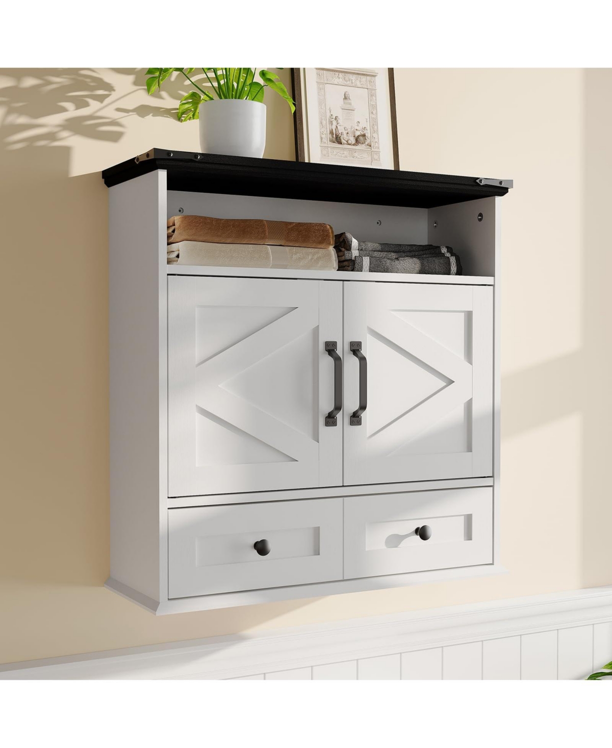 Click here for Homfan Farmhouse Wall Cabinet with Barn Doors and... prices