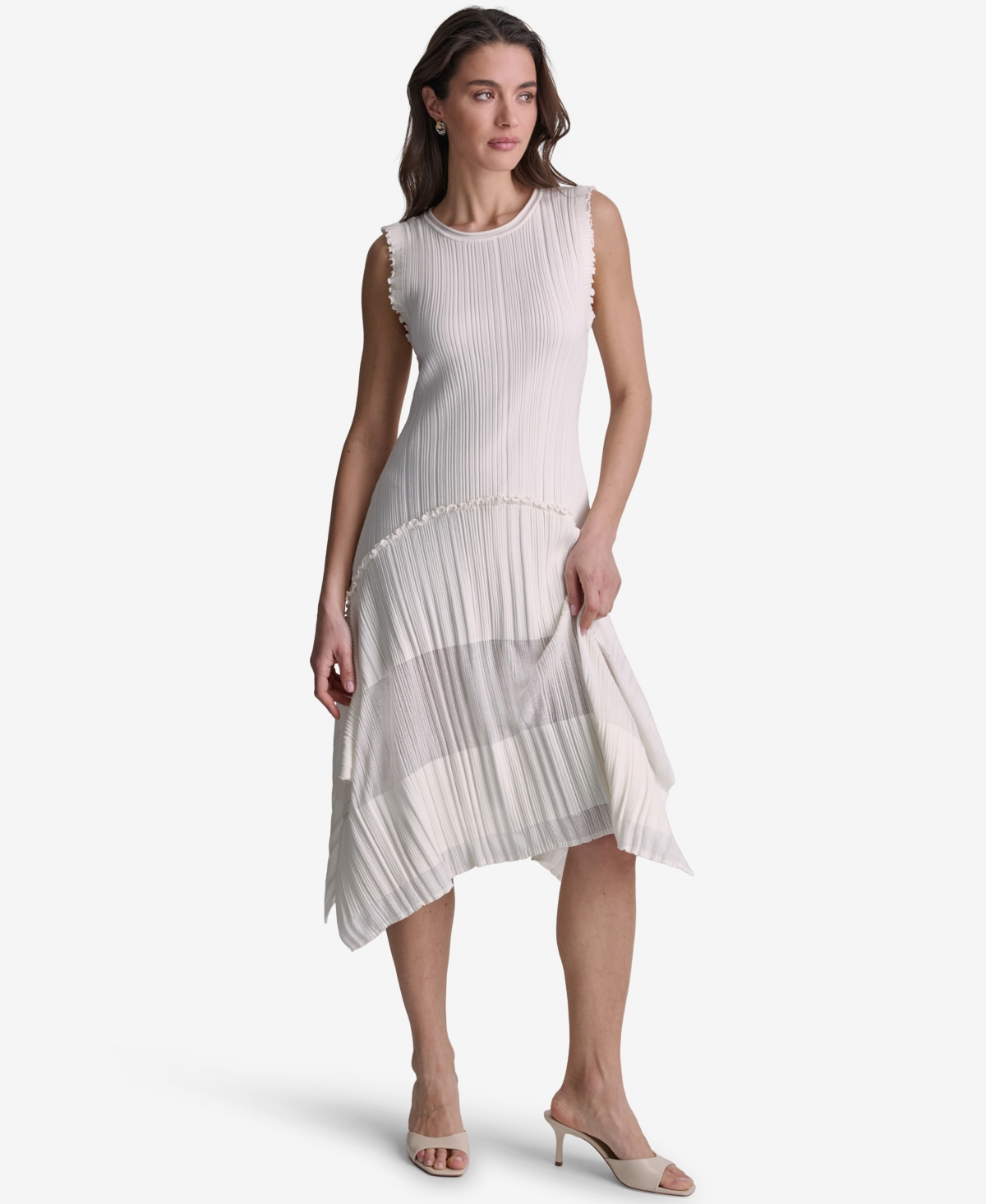 Click here for Bcbg Womens Pleated Crewneck High-Low Dress - Whit... prices